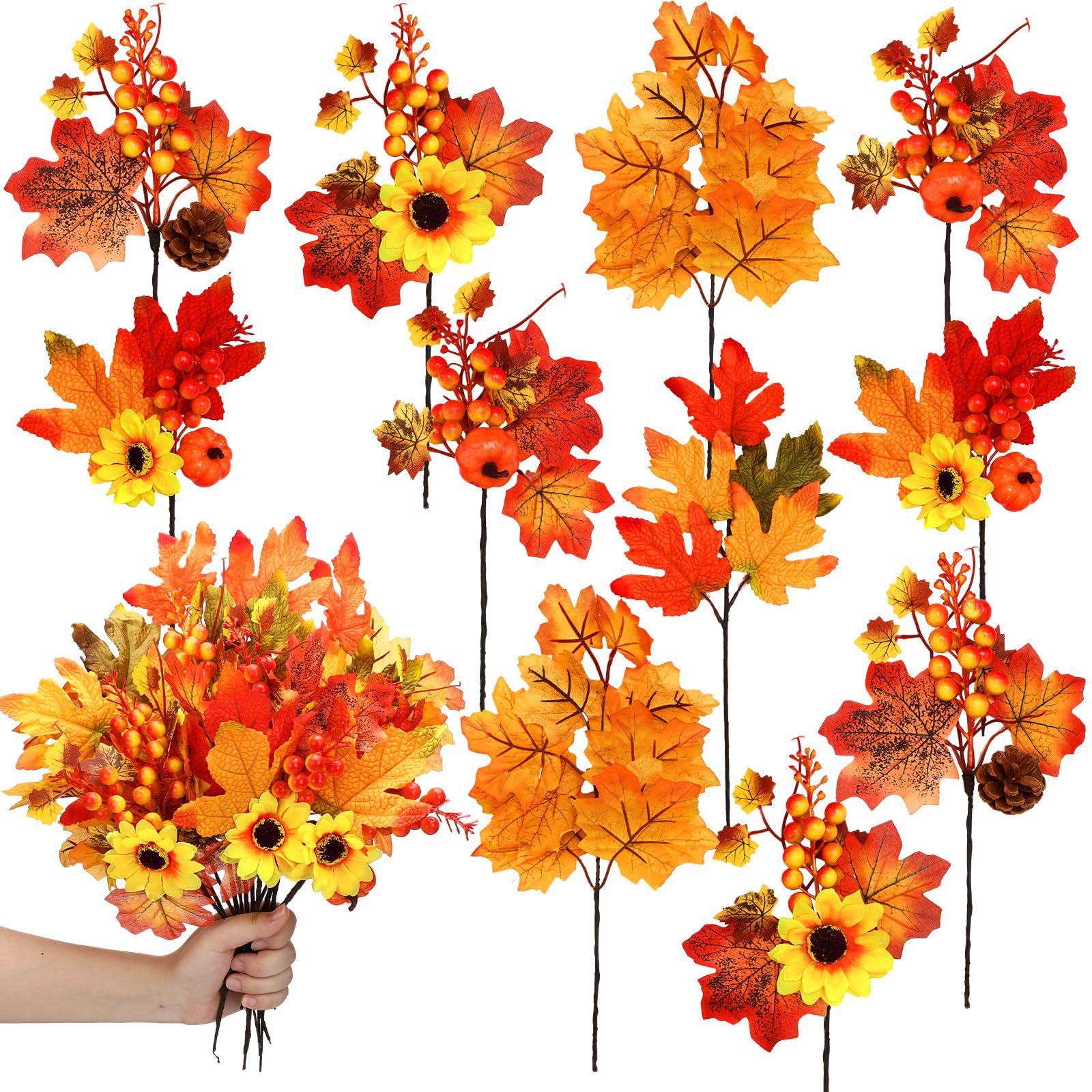 Amazon.com: Ceenna 16 Pcs Thanksgiving Artificial Fall Flowers Maple ...