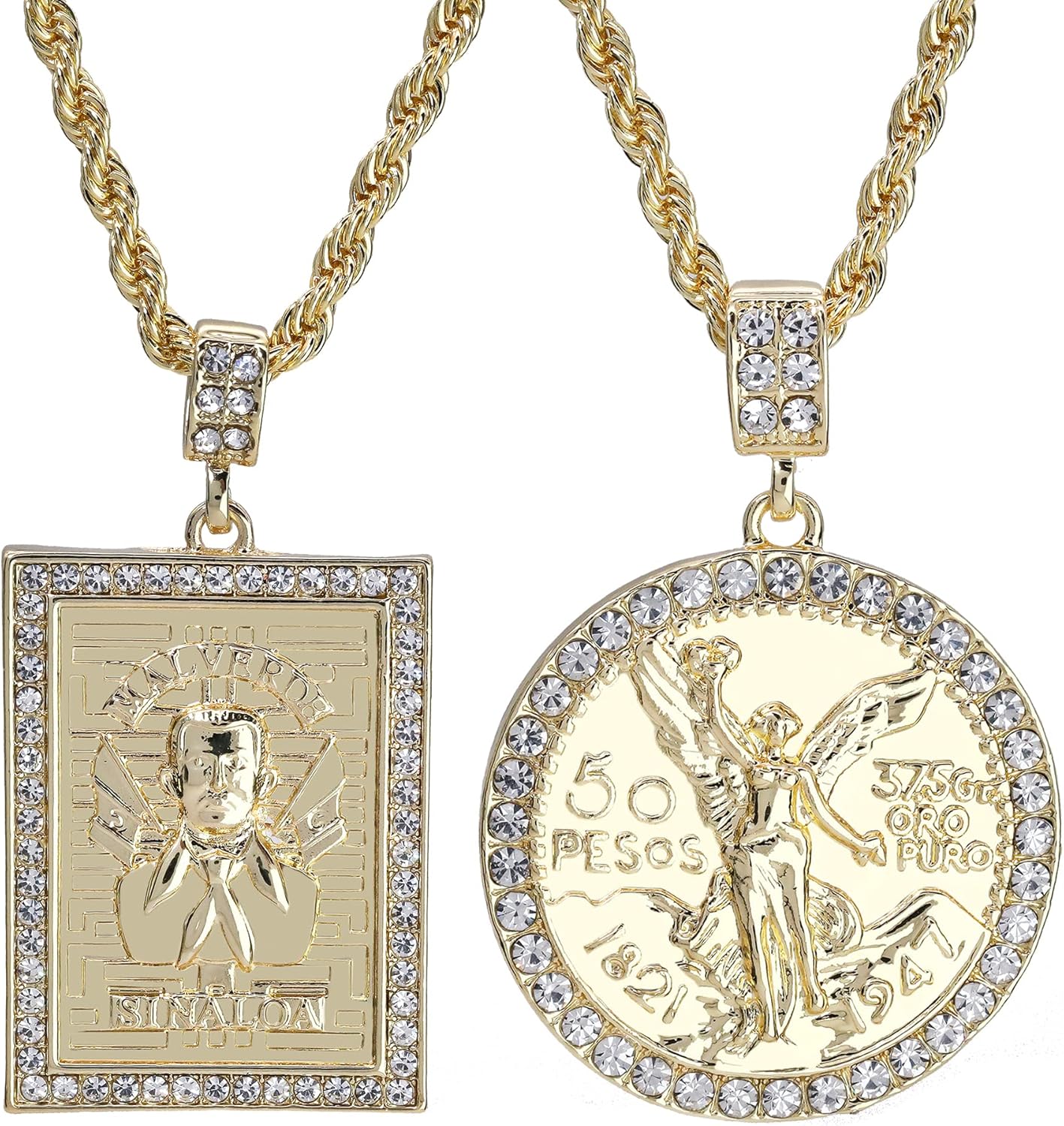 L2JK Hip Hop 14k Gold Plated Cz Centenario & Malverde Pendant 20, 24 ...