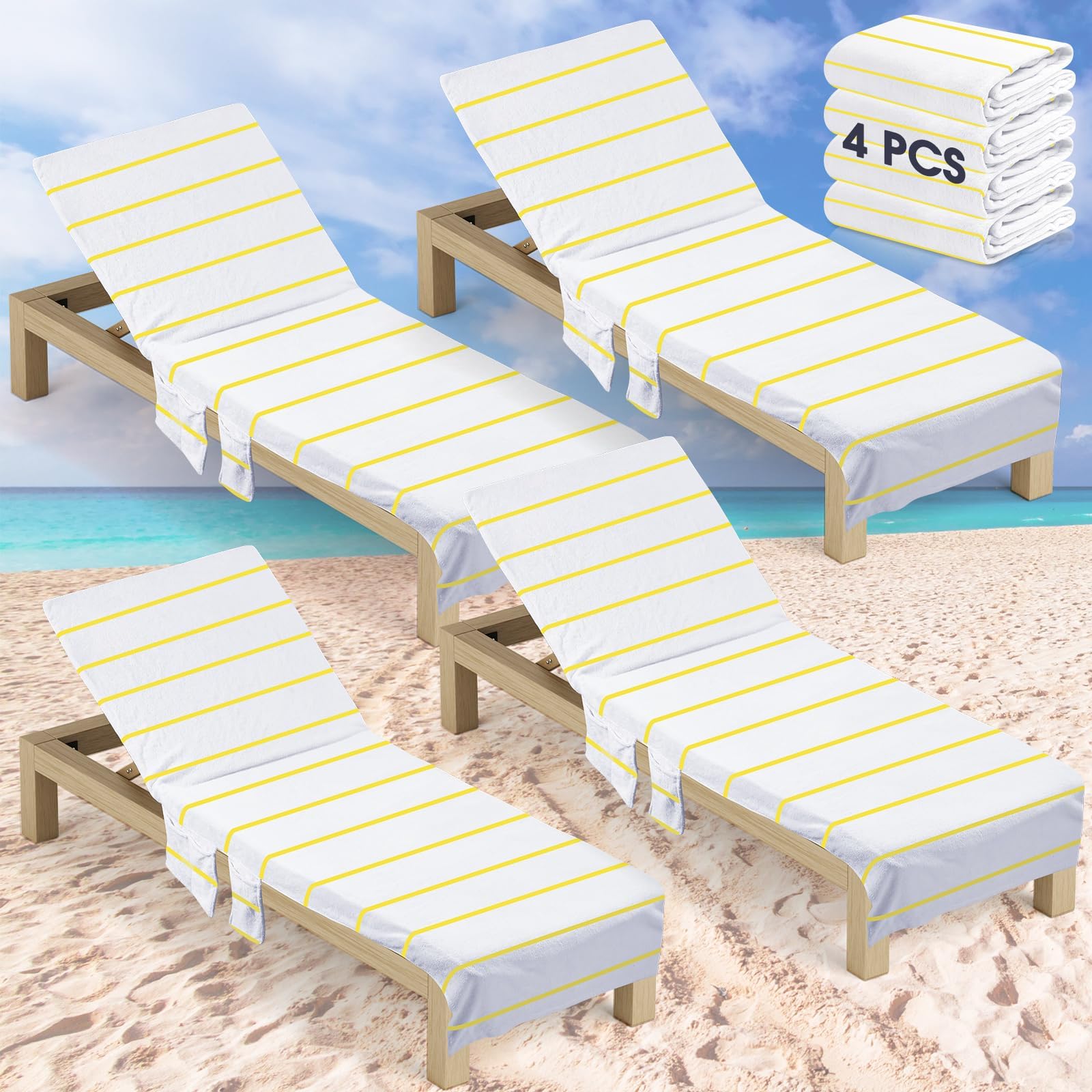 Amazon.com : 4 Pack Pool Chair Covers Towel Chaise Lounge Cushion Cover ...