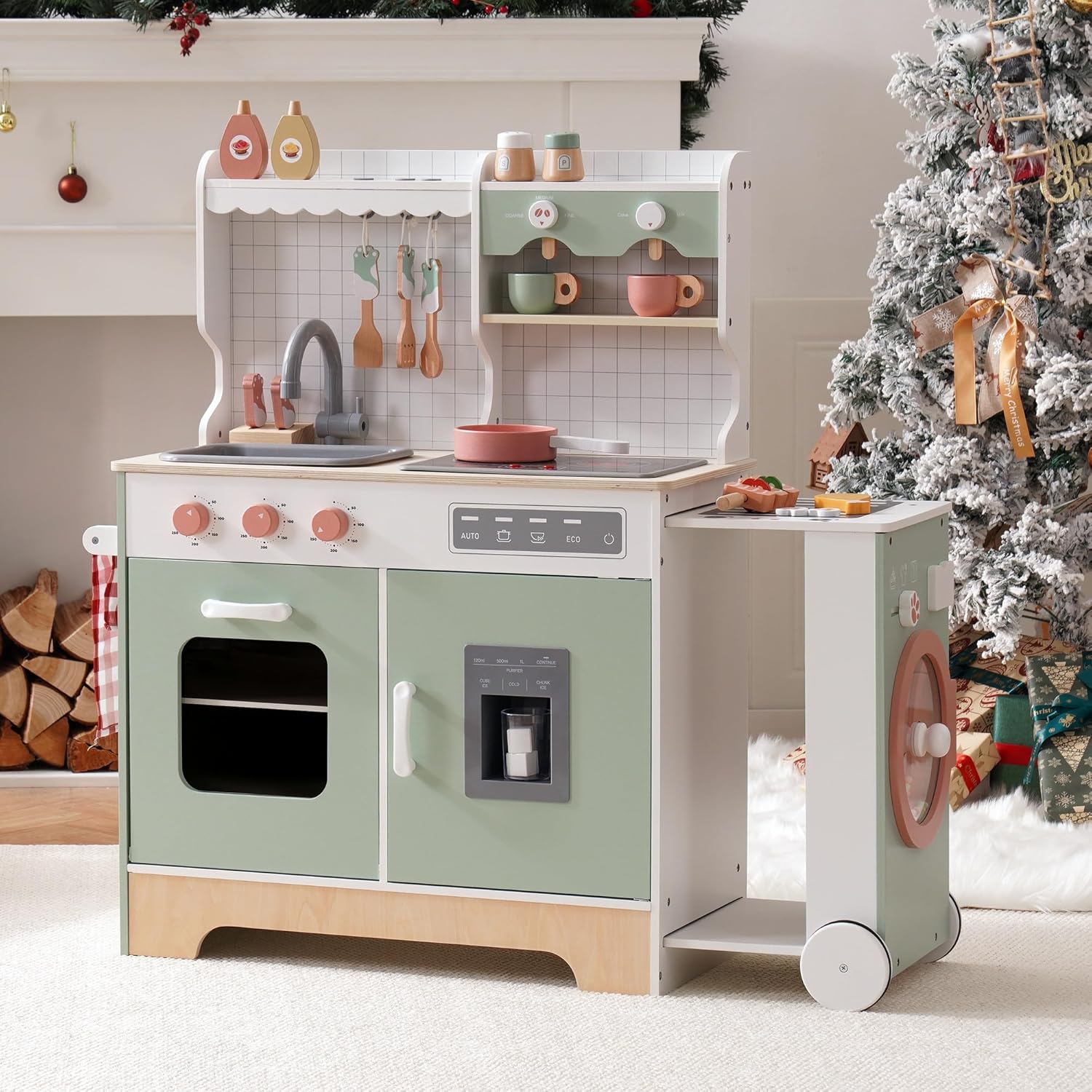 Amazon.com: ROBOTIME Wooden Play Kitchen, Wood Kids Play Kitchen with ...
