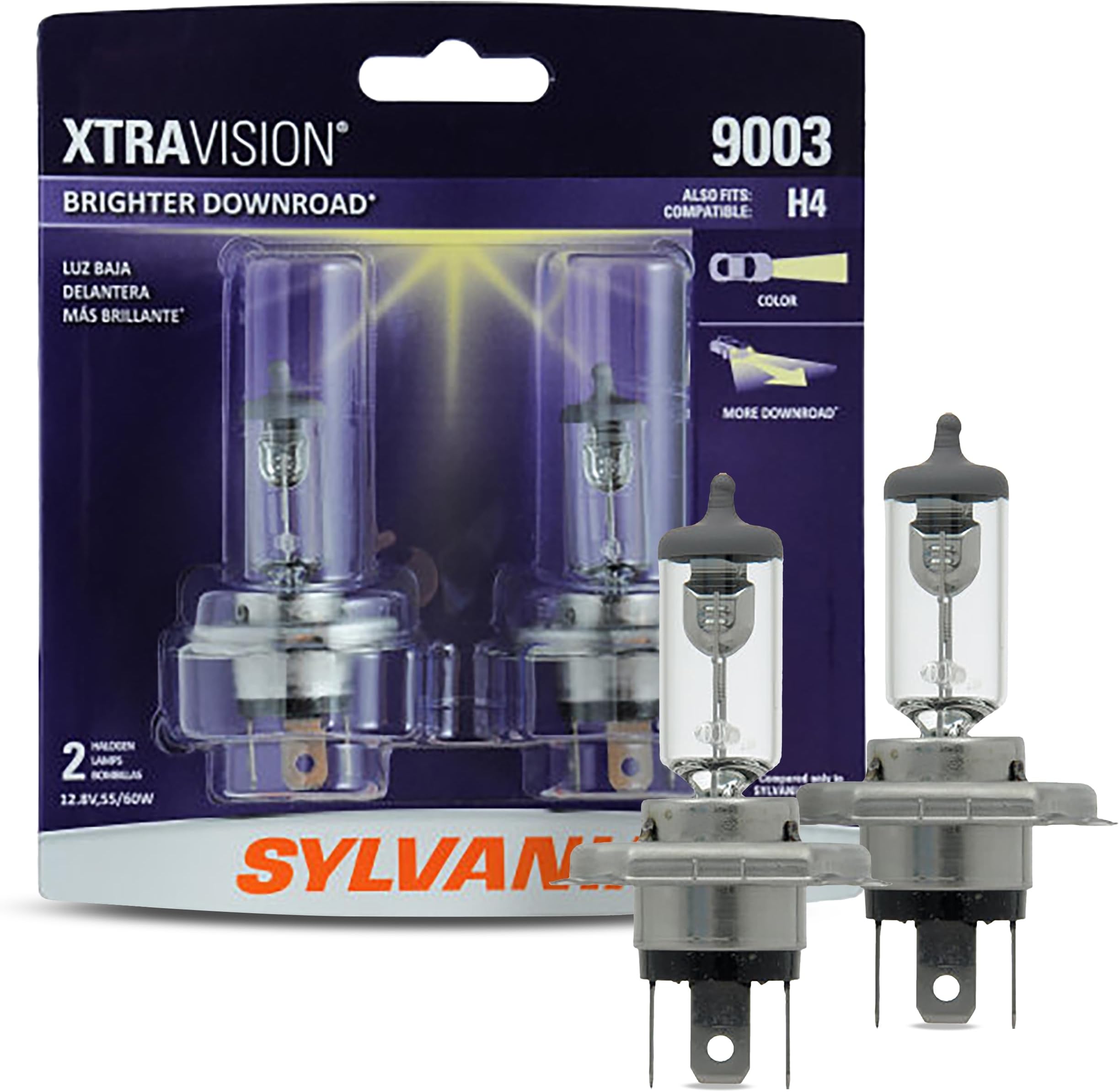 SYLVANIA 9003 (also fits H4) XtraVision Halogen Headlight Bulb, (Pack ...