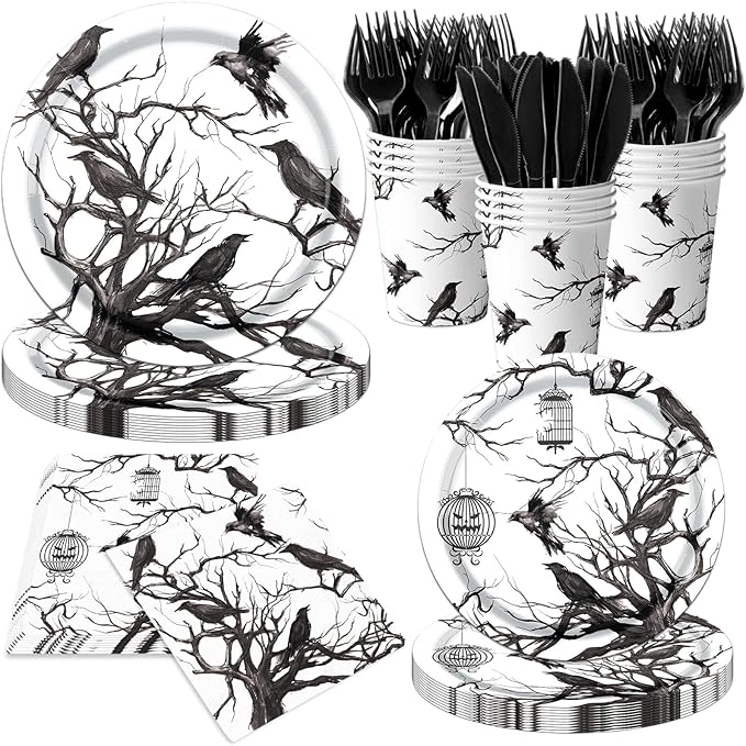 Amazon.com: 144PCS Halloween Party Supplies Tableware Set, Gothic ...