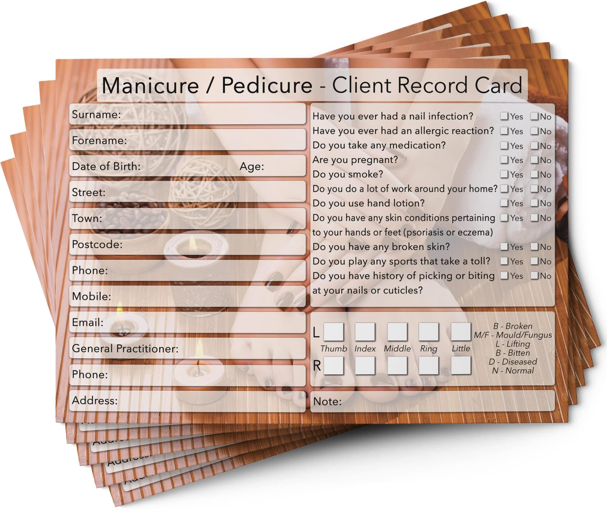 Nail Manicure Pedicure Client Cards A6 Size - Salon and Therapist ...