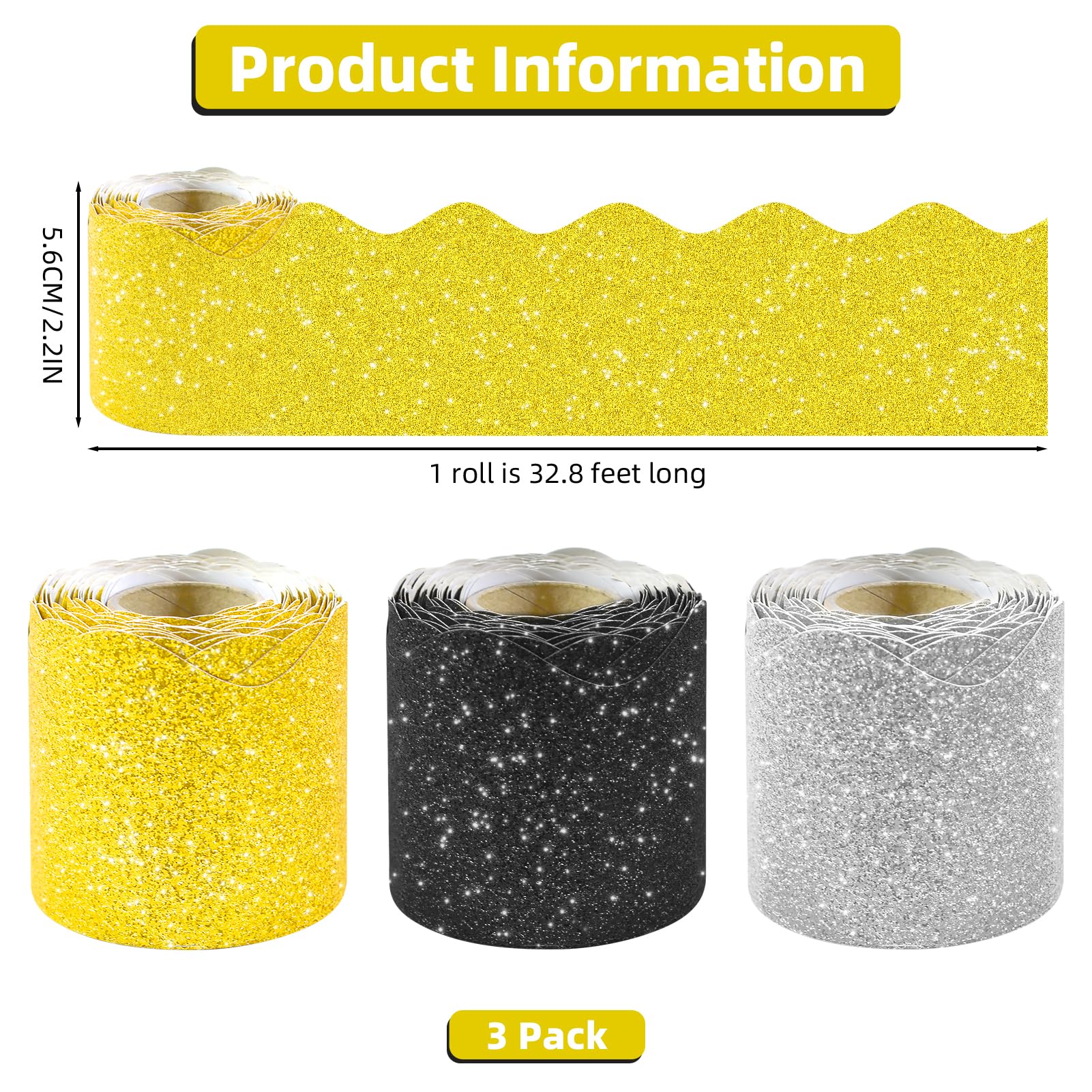 Snapklik.com : Glitter Bulletin Board Borders Set - 3 Rolls 98.4 Ft ...