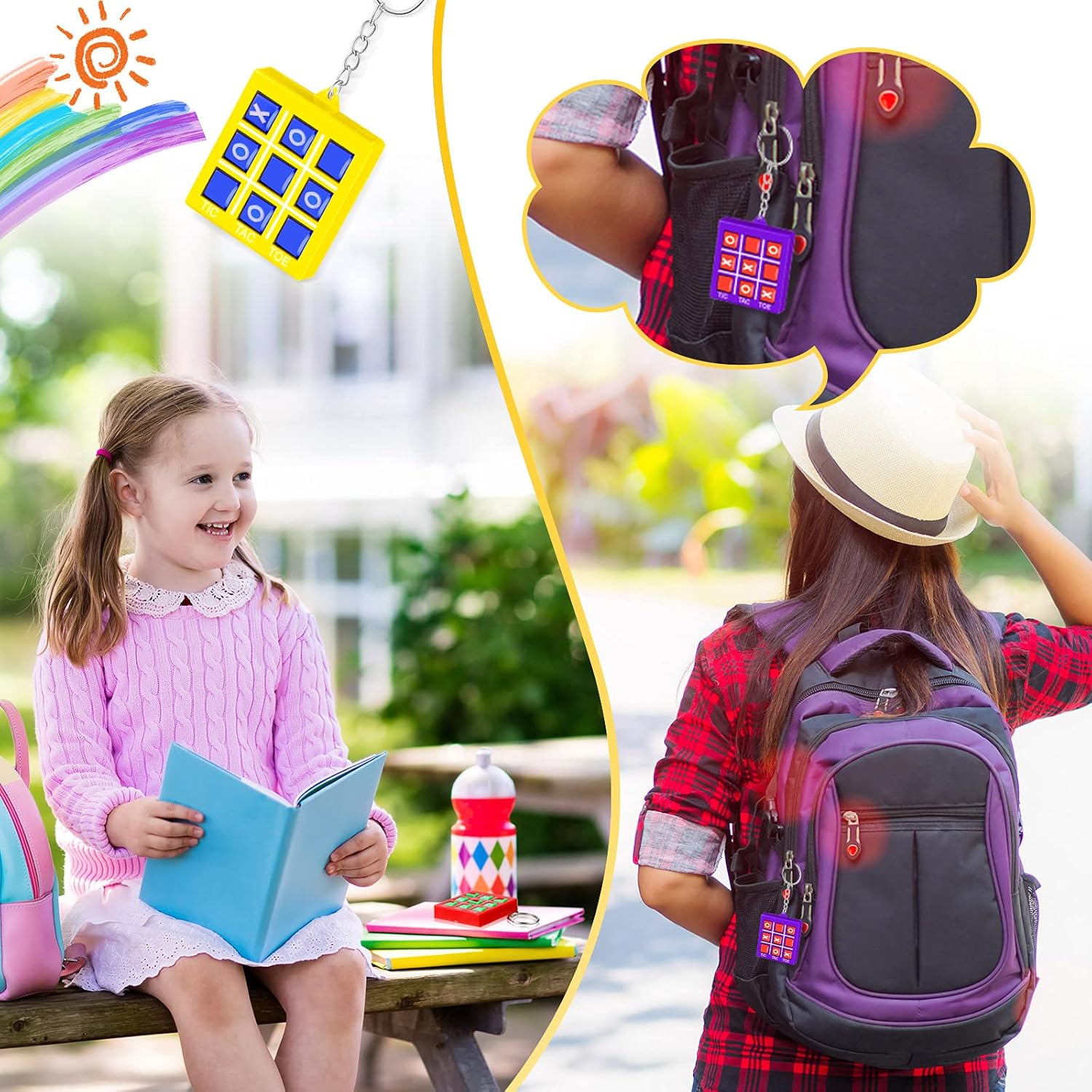 16 Pieces Tic Tac Toe Keychains, Mini Board Game Keychain Toys in Neon ...