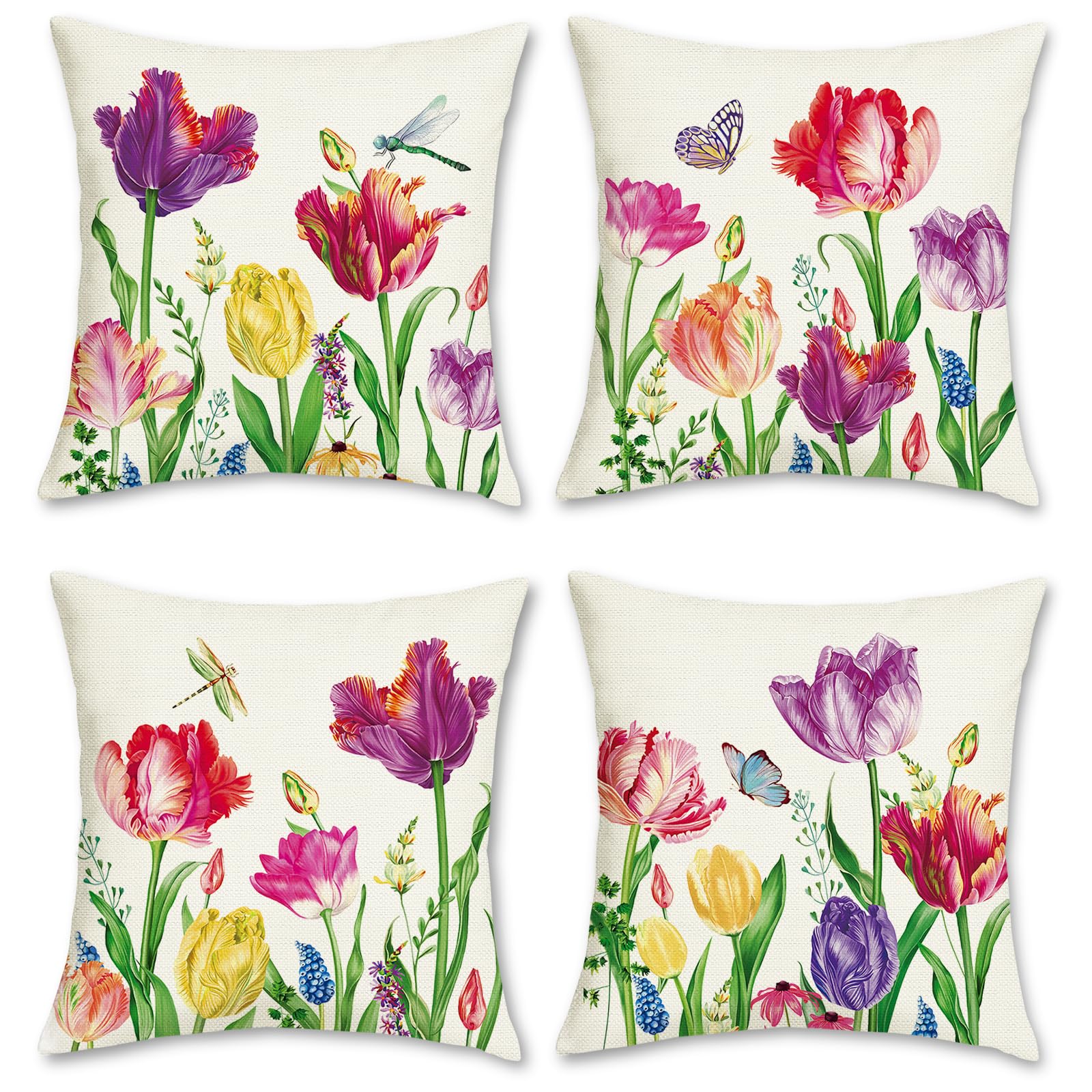 Bonhause Spring Flower Cushion Covers 45 x 45 cm Garden Floral ...