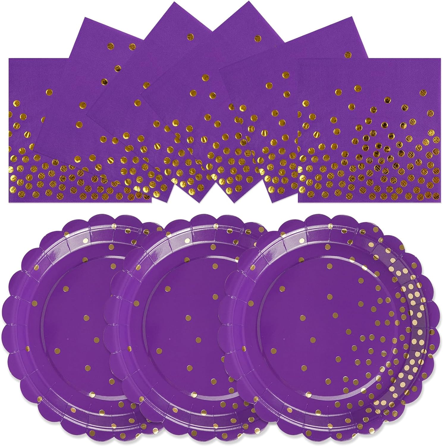 Amazon.com: 50PCS Purple Paper Plates and Napkins Set - Purple and Gold ...
