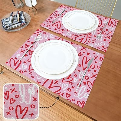 Amazon.com: Eiuflka Valentines Day Placemats Set of 4 Love Heart ...