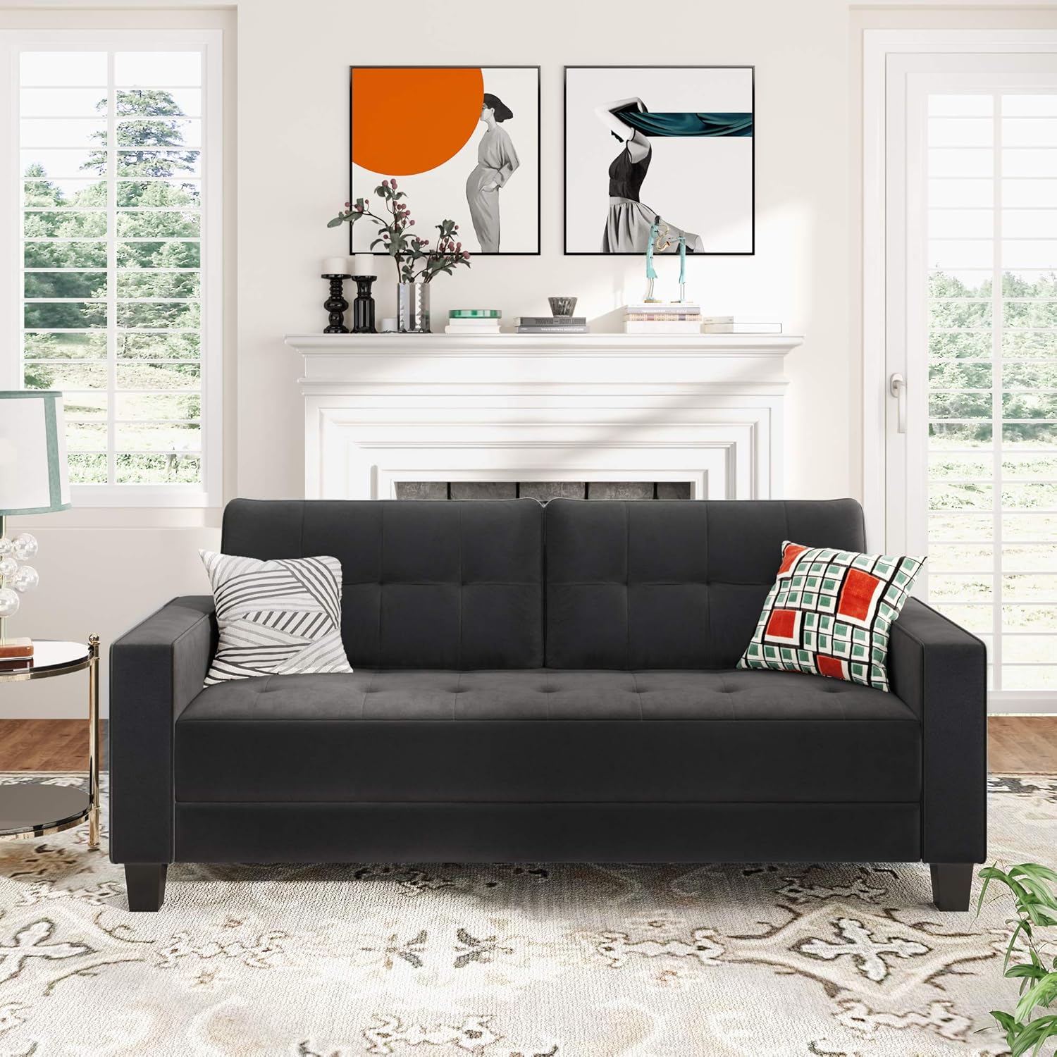 Amazon.com: Merax Modern Mid Century Comfy Couch Tufted Velvet 3 Sofa ...