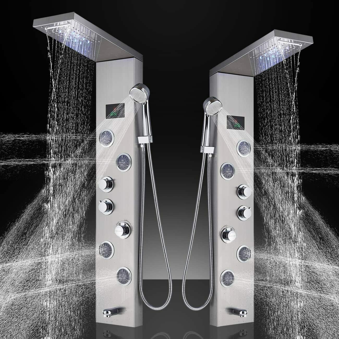 LED Shower Panel Tower System with Rainfall Waterfall Shower Head ...