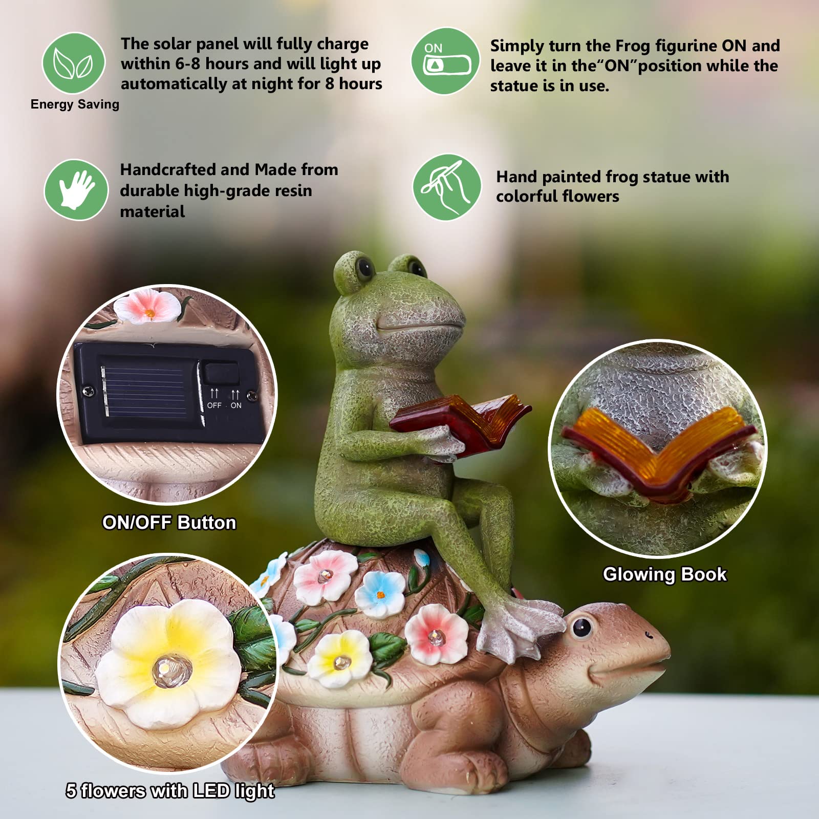 Nacome Solar Frog Riding Turtle for Garden Decor - Outdoor Statues for ...