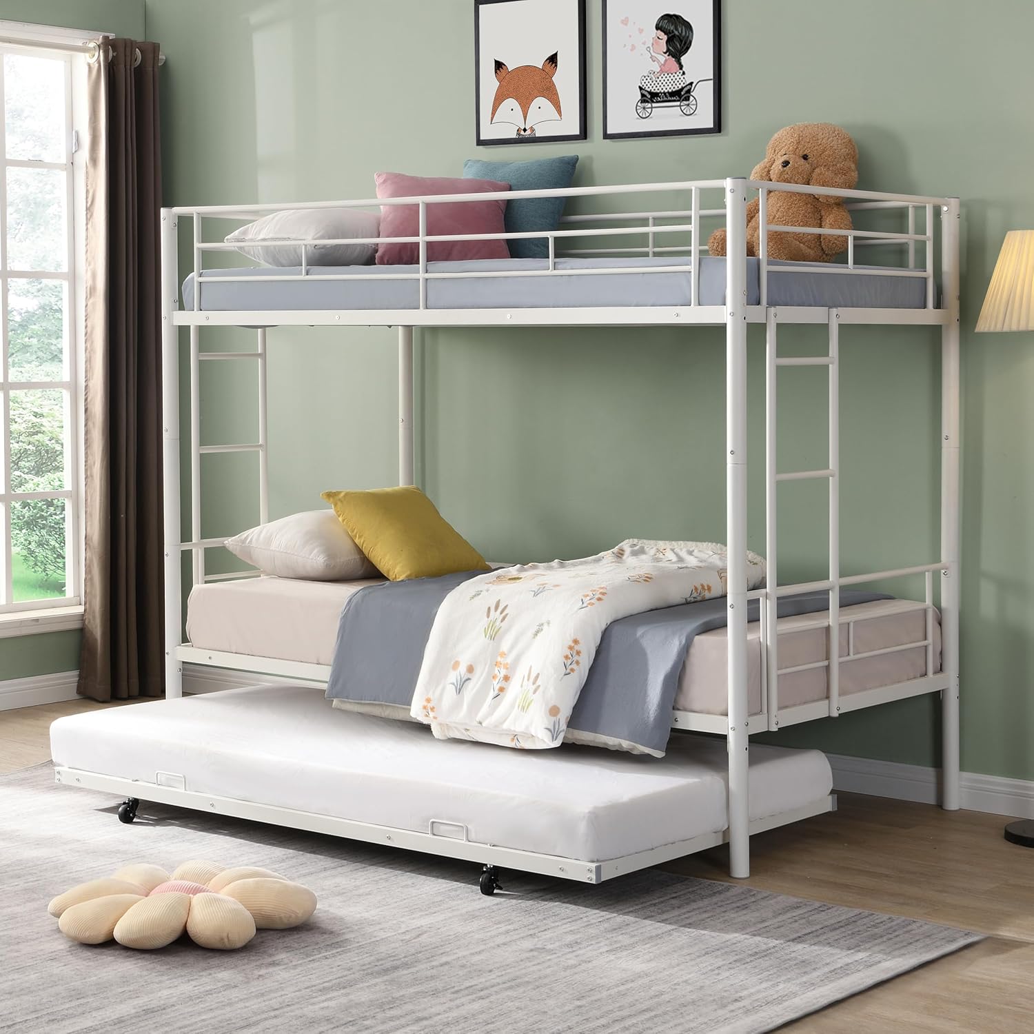Amazon.com: HAUSHECK Convertible Bunk Bed Twin Over Twin with Trundle ...