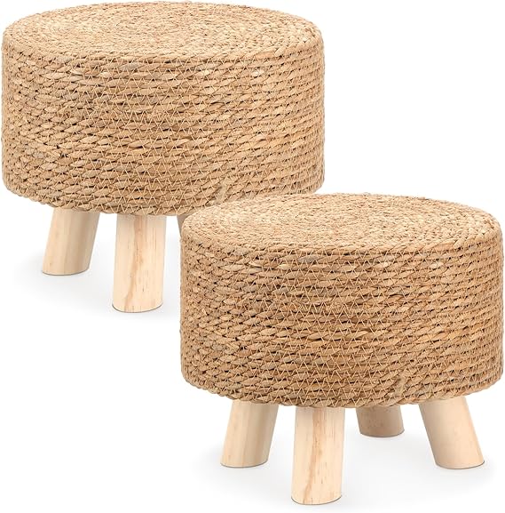 Amazon.com: Uiifan 2 Pcs Foot Stools Natural Grass Hand Weave Pouf ...