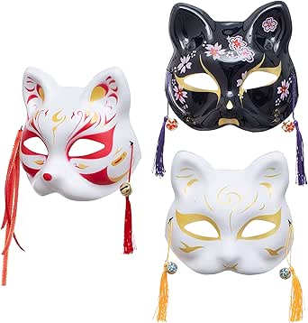 Amazon.com: 3Pcs Japanese Kitsune Inu Boku Fox Cat Cute Cosplay Half ...