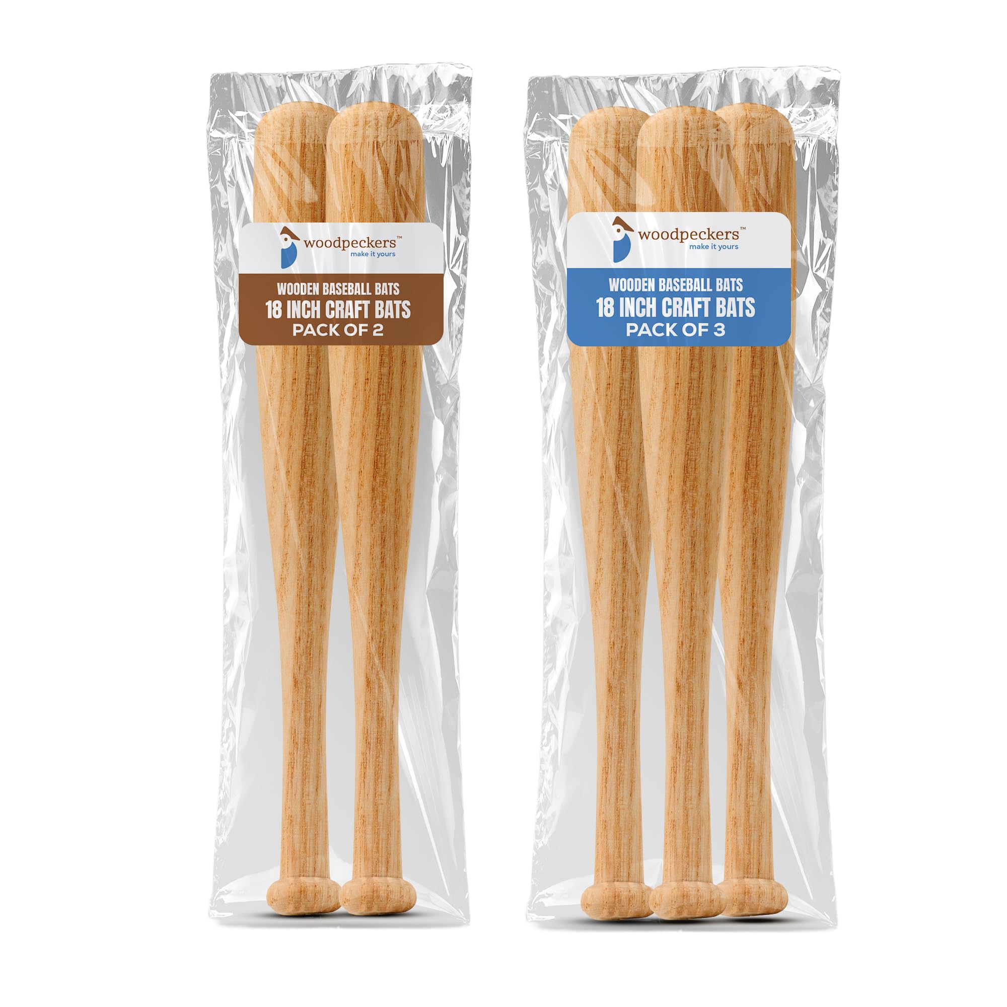 Amazon.com: 18 Inch Wooden Baseball Bat Pack of 2 and 18 Inch Wooden ...