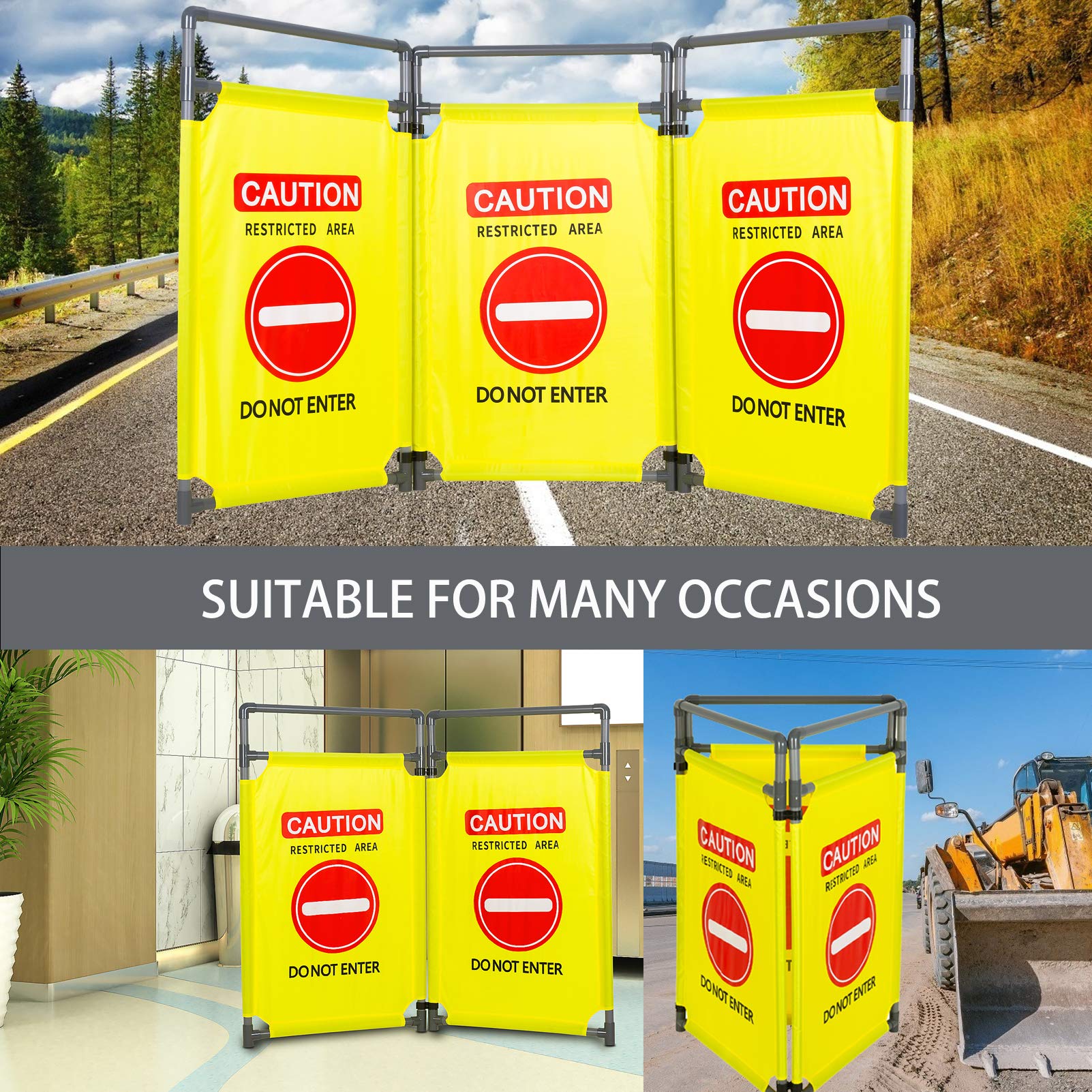 Buy 3 Panels Safety Barricade Heavy Duty PVC Frame 5.8FT Foldable ...