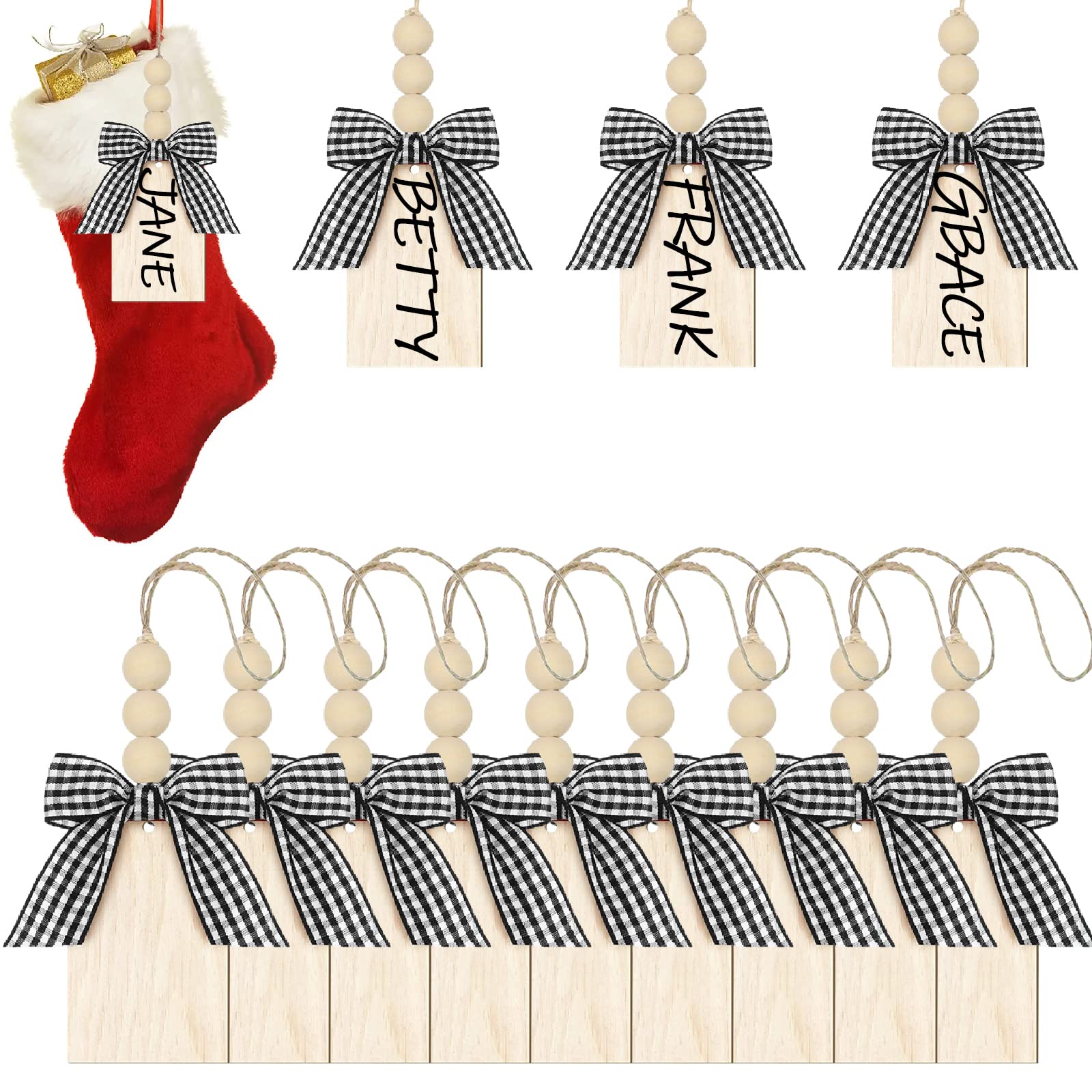 REILTAS 12 Pieces Christmas Wood Stocking Name Tags,Personalized ...