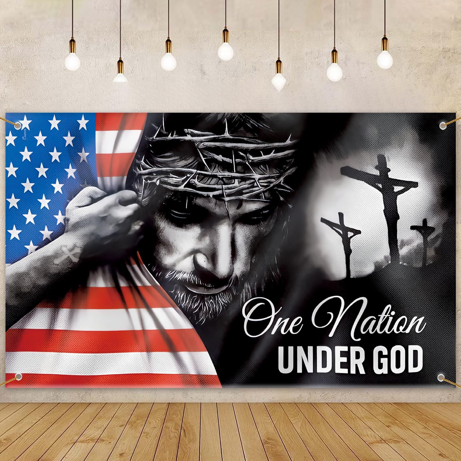 Amazon.com : 4th of July Backdrop,70.8x43.3 Inch One Nation Under God ...