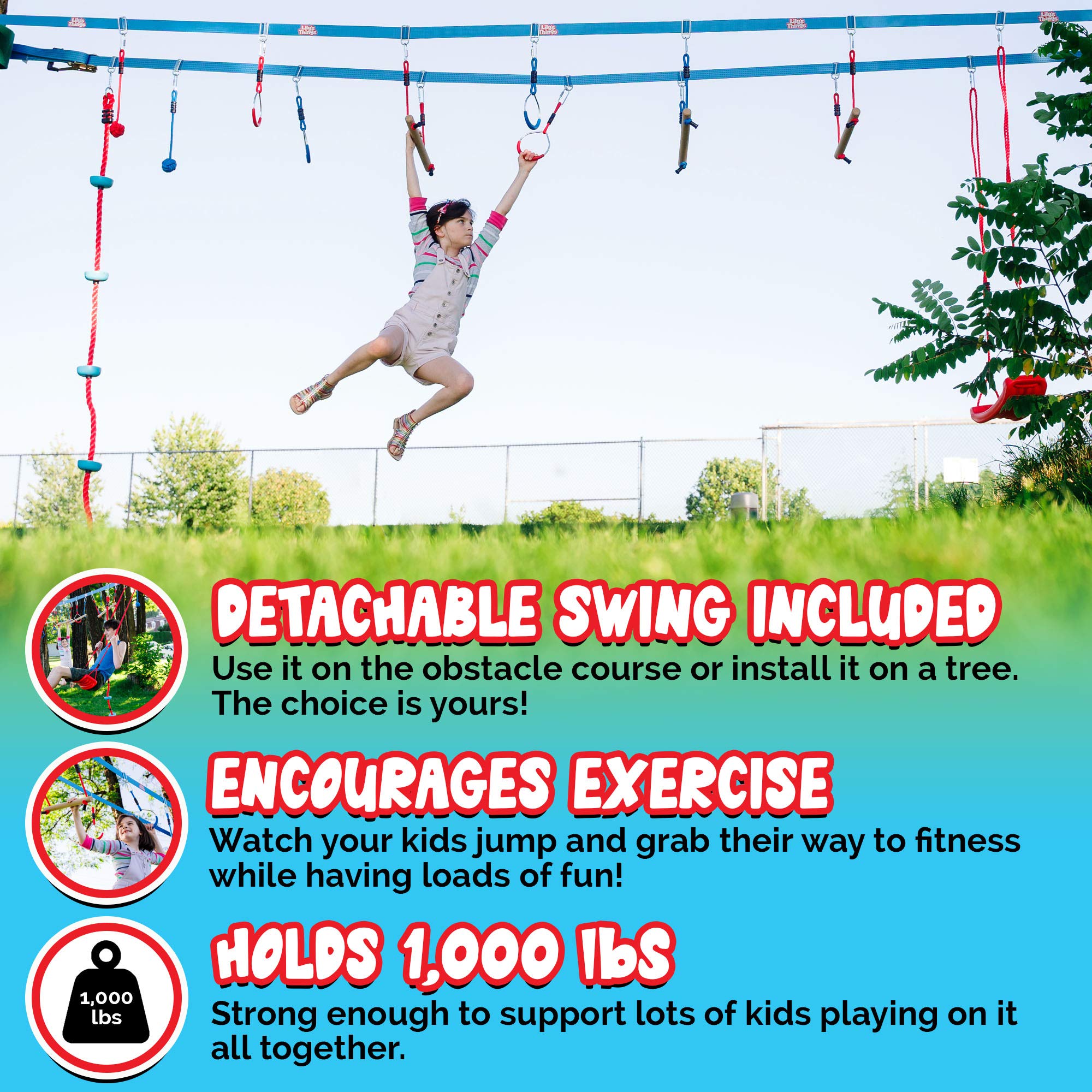 Double Ninja Slackline Obstacle Course for Kids - 110 Foot Line ...