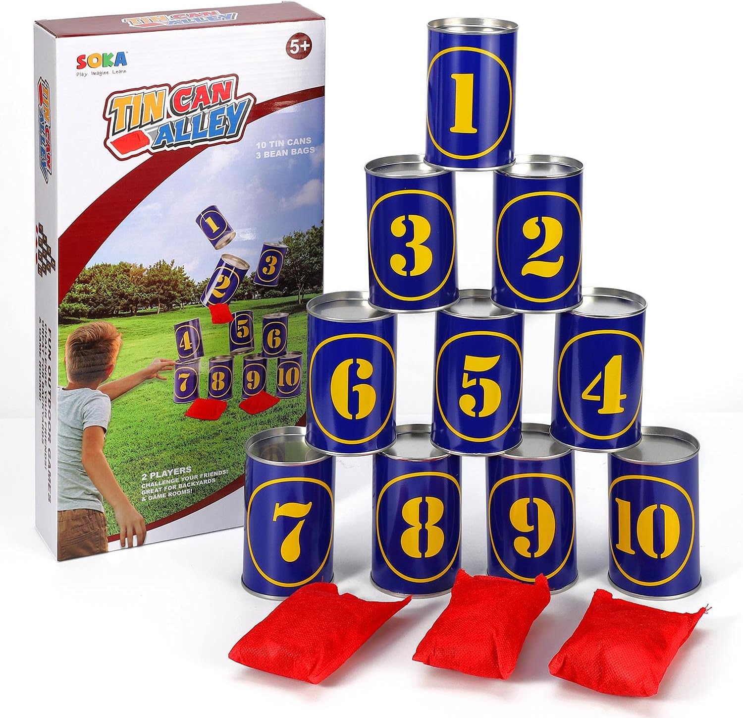 SOKA Tin Can Alley Game 10 Metal Tins & 3 Bean Bags – Indoor Outdoor ...
