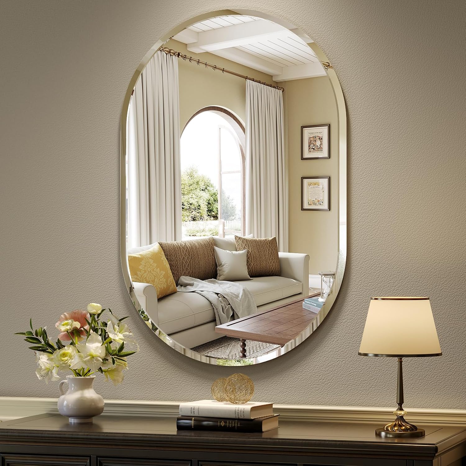 Amazon.com: Frameless Oval Mirror, Frameless Bathroom Mirror 24x36, Beveled Mirrors for Bathroom ...