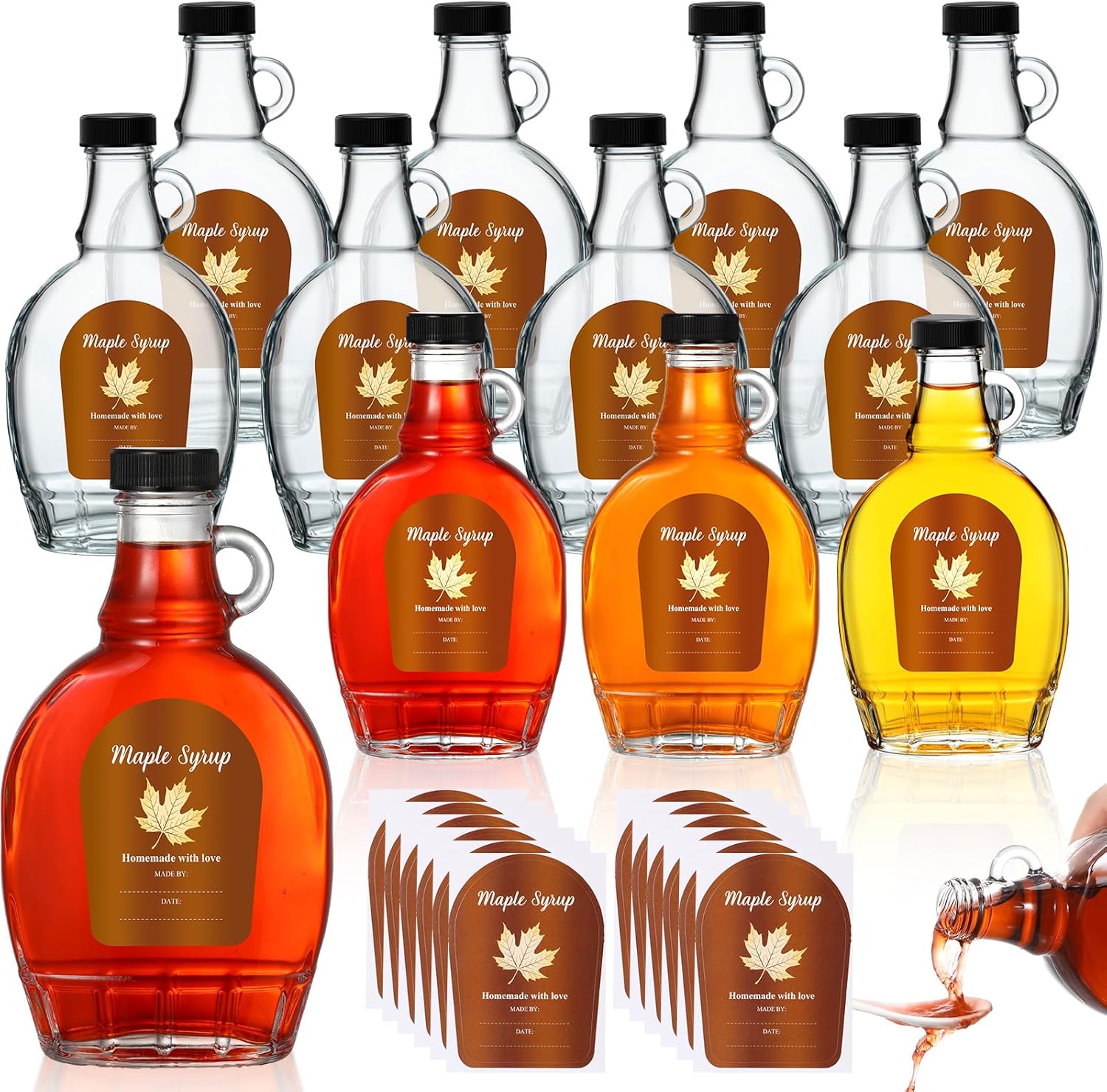 Amazon.com: Maxdot 12 Pcs 8 oz Glass Maple Syrup Bottles Clear Reusable ...