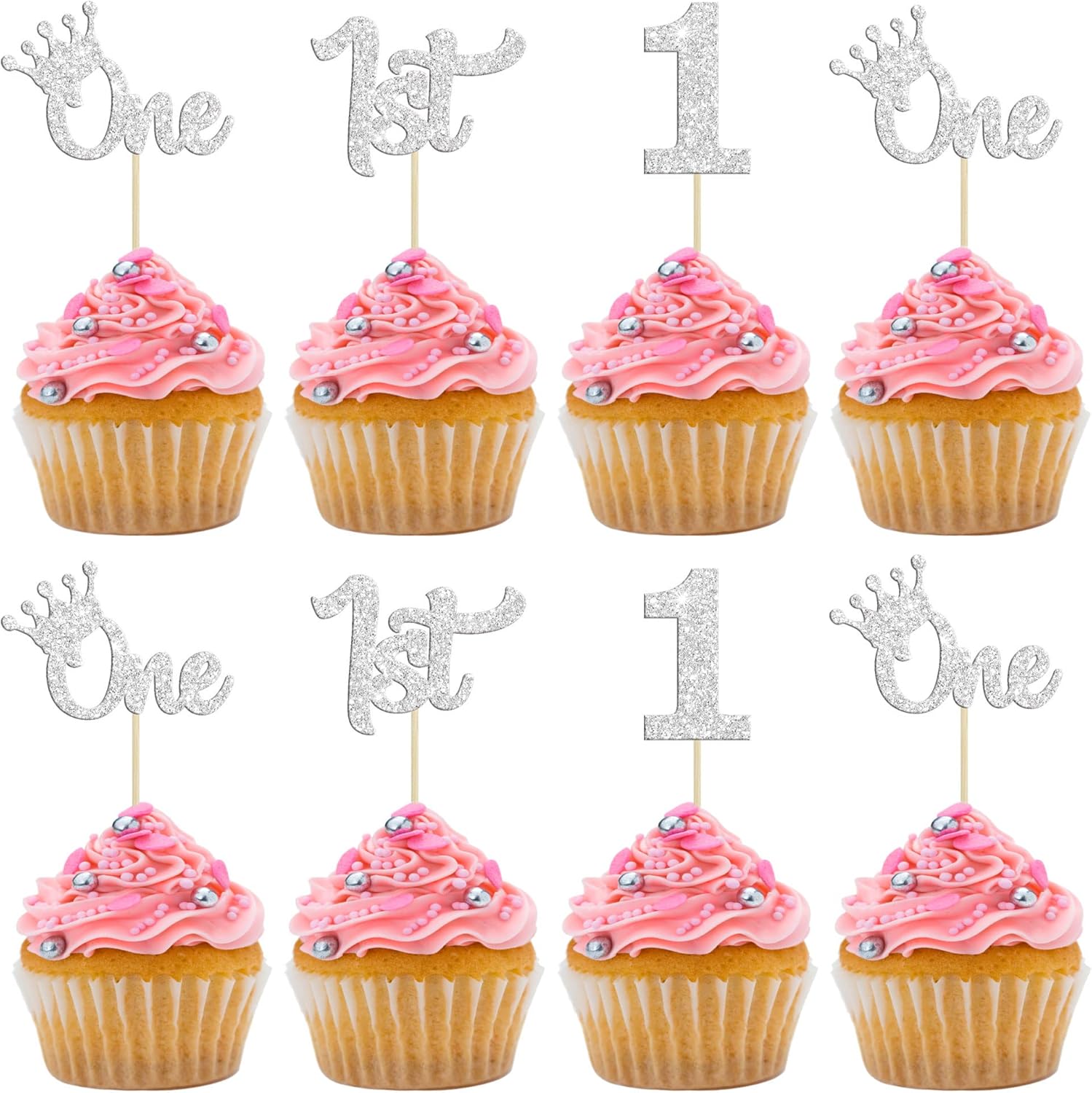 Amazon.com: 24Pcs One Cupcake Toppers Glitter 1st Birthday Cupcake Pick ...