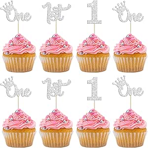 Amazon.com: 24Pcs One Cupcake Toppers Glitter 1st Birthday Cupcake Pick ...