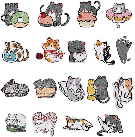 Amazon.com: Nicime 18Pcs Cute Cat Patches for Clothing, Iron on/Sew on ...