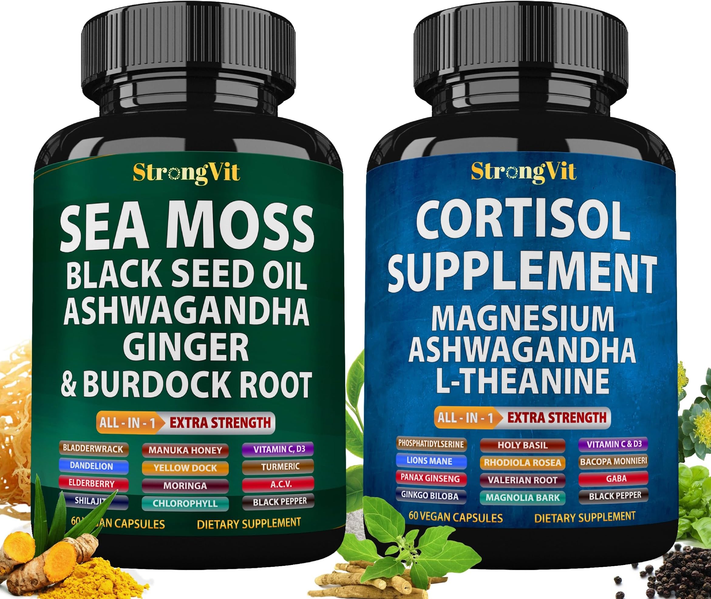 Amazon.com: StrongVit Sea Moss Complex & Cortisol Supplement Bundle (120 Capsules) : Health ...