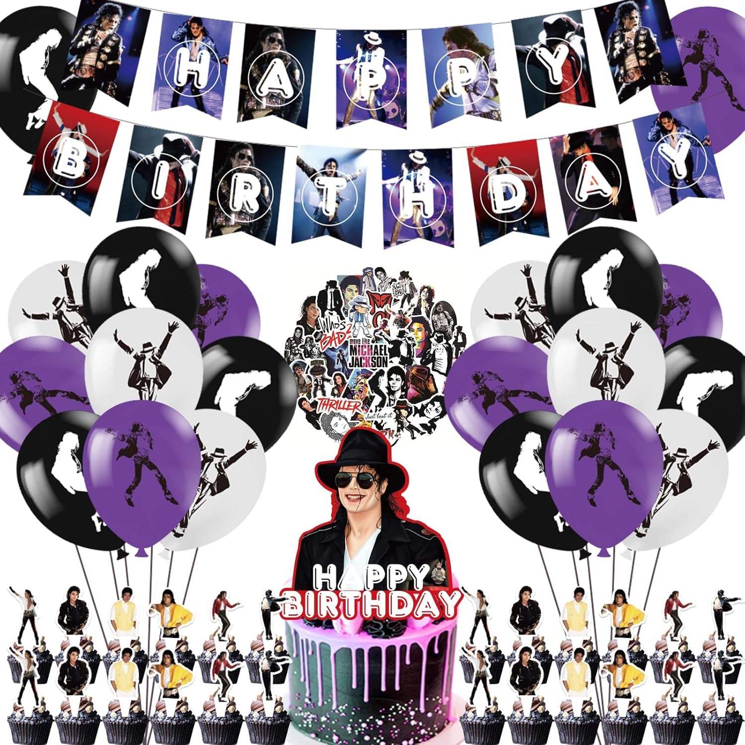 Amazon.com: zldkev 100Pcs Jackson Birthday Decorations,Music Star ...