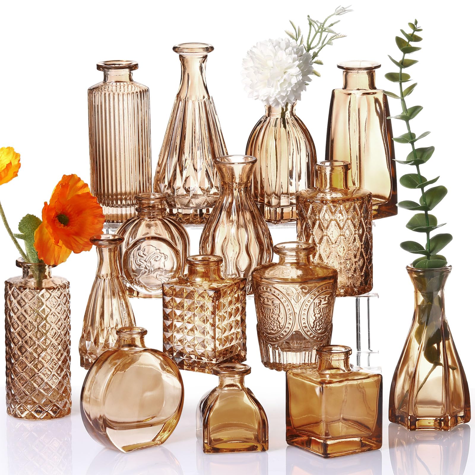Amazon.com: Mumufy 16 Pcs Amber Glass Bud Vases for Weddings ...