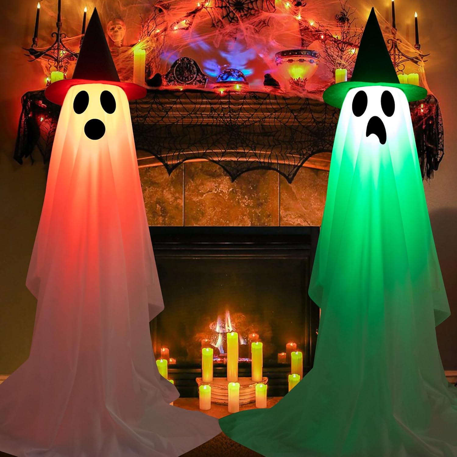 Amazon.com: HOIIOH 2-Pack LED Light Up Halloween Ghost Decorations with ...