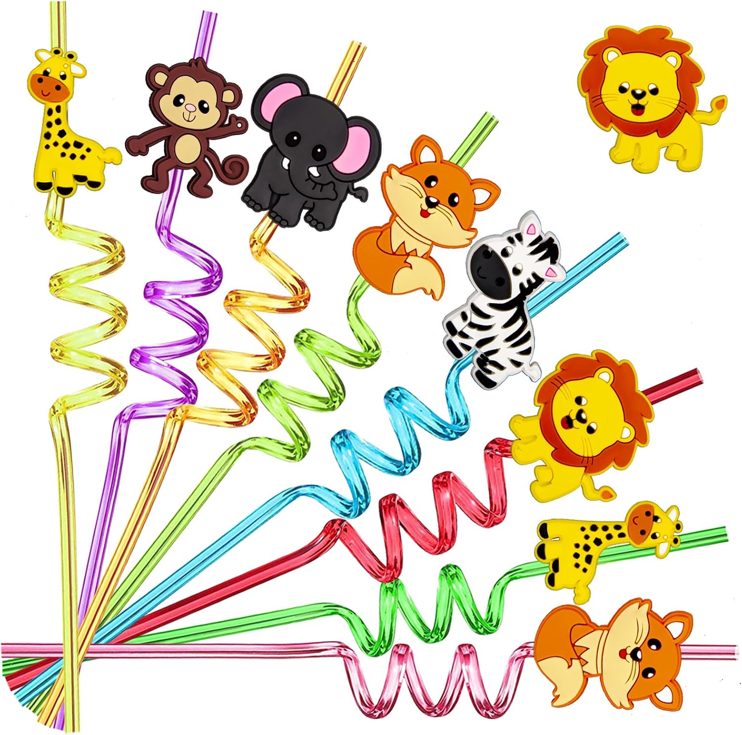 Amazon.com: 24pcs Forest Animals Crazy Shape Straws, Drink Cocktail ...