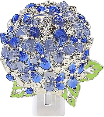 Ganz Hydrangeas Floral Night Light Electric 7 Watt Blue and Silver ...