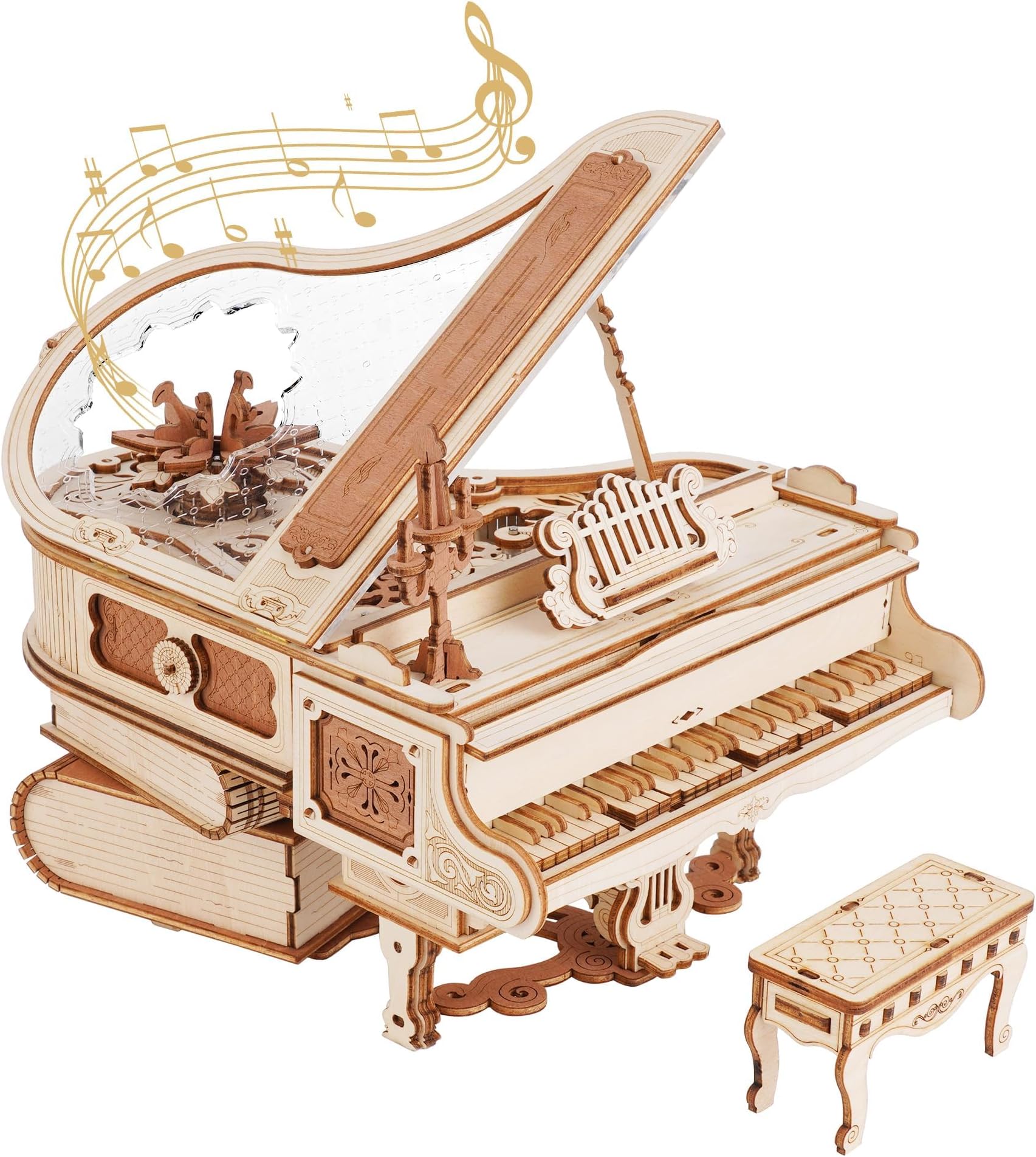 nicknack 3D Wooden Model Kits Piano Hand Cranked Music Box Mechanical ...