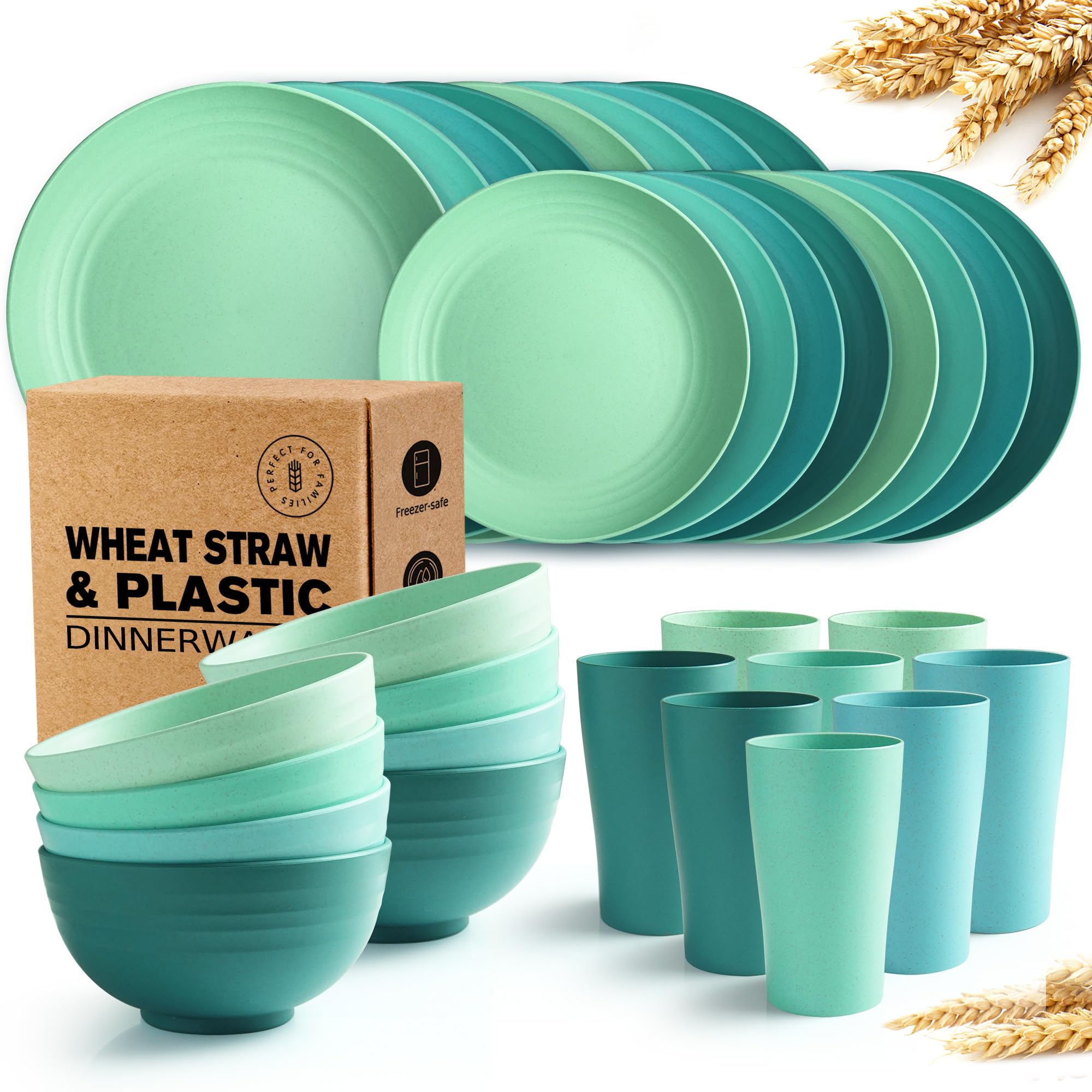 Snapklik.com : 32-Piece Kitchen Plastic Wheat Straw Dinnerware Set ...