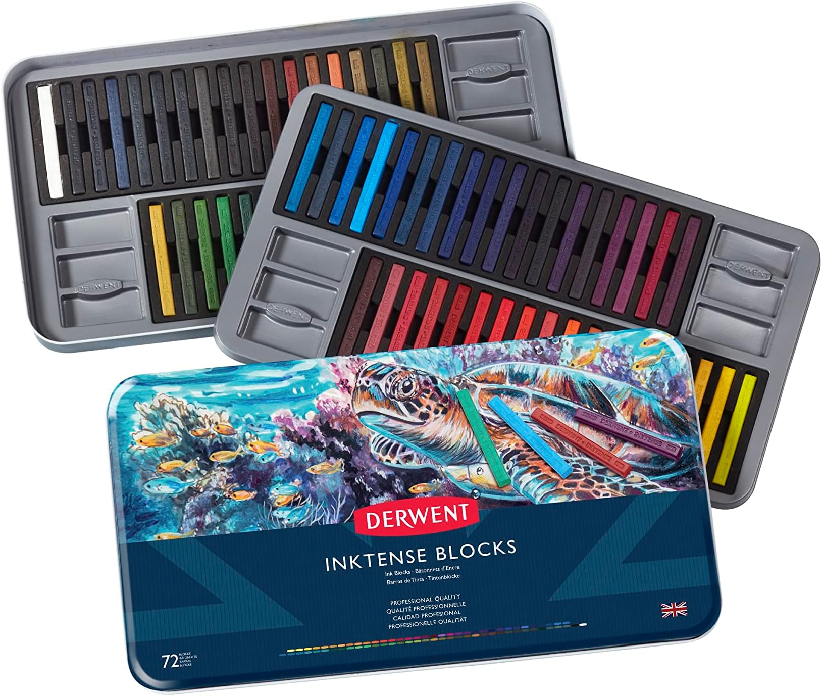 Derwent Inktense Blocks 72 Tin, Set of 72 Water-Colours, 8mm Block ...