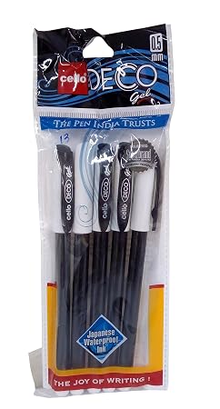Cello Deco Gel Pen - Black, Pack of 5 : Amazon.in: Office Products