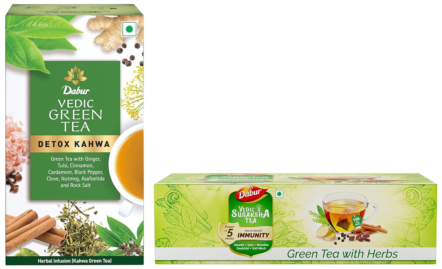 Dabur Vedic Suraksha Green Tea - 100 Tea Bags & Dabur Vedic Green Tea ...