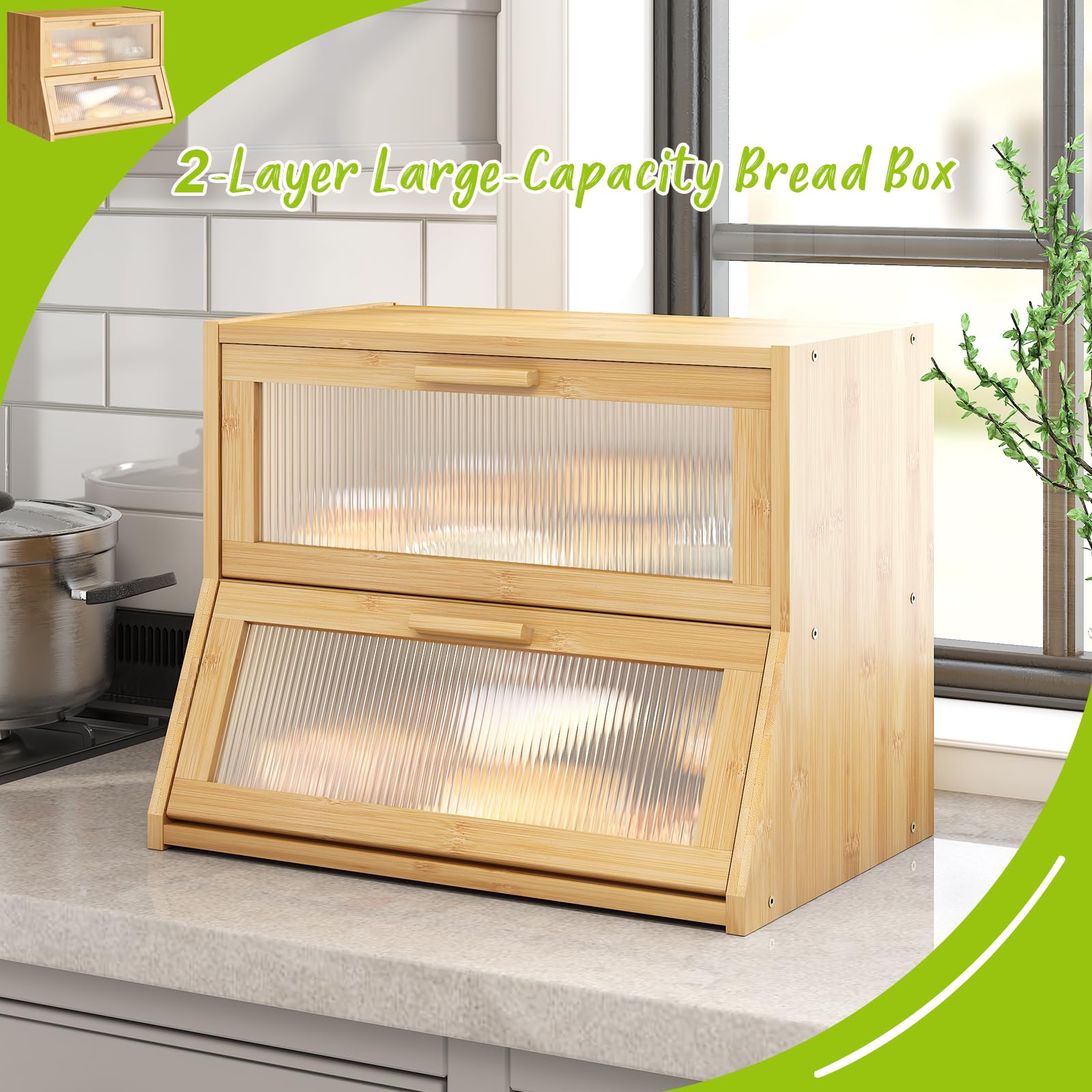 Snapklik.com : BMOSU Large Bread Box Double Layer Bamboo Bread Box For ...