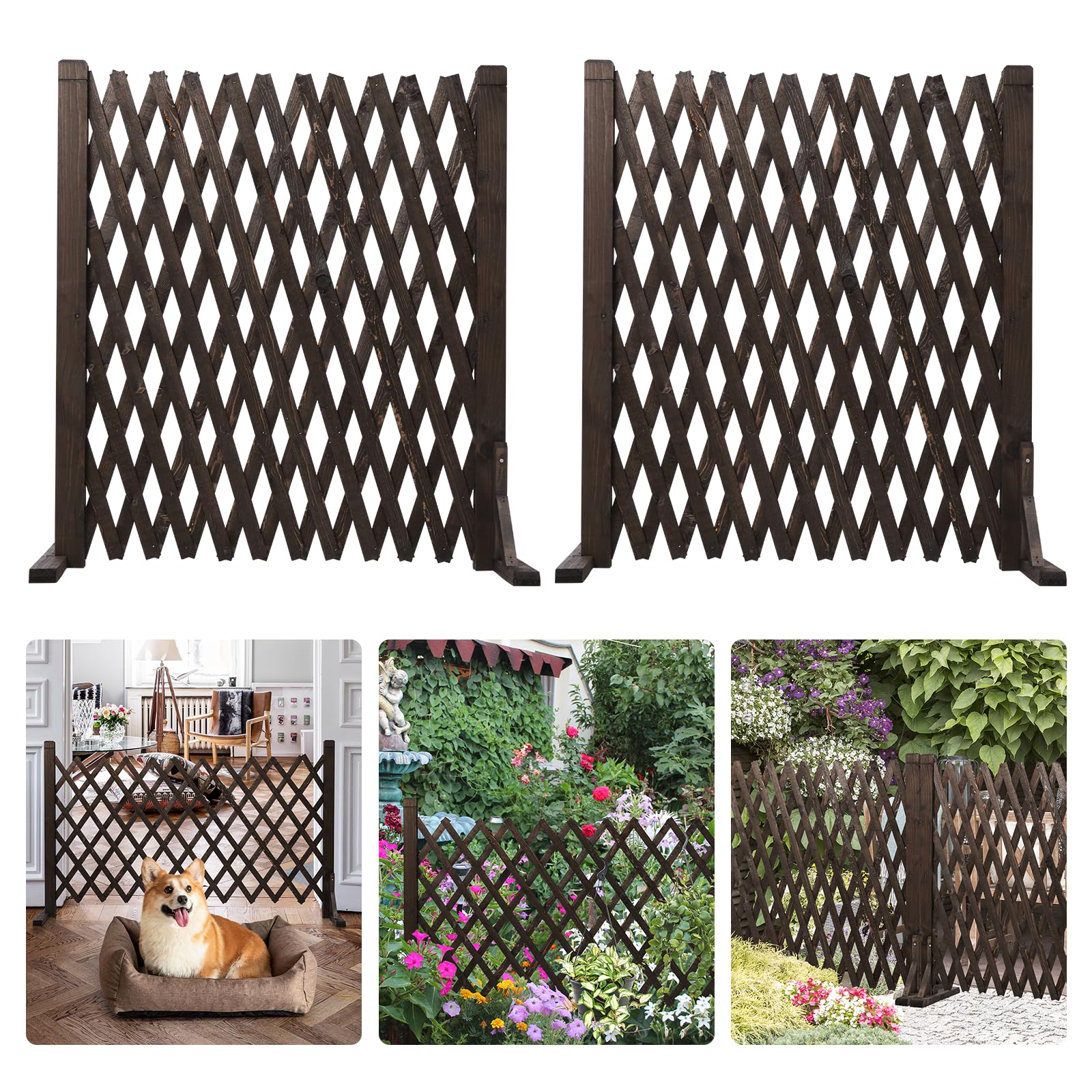Amazon.com : Nisorpa 2 Pack Retractable Wooden Fence, Expandable Plant ...