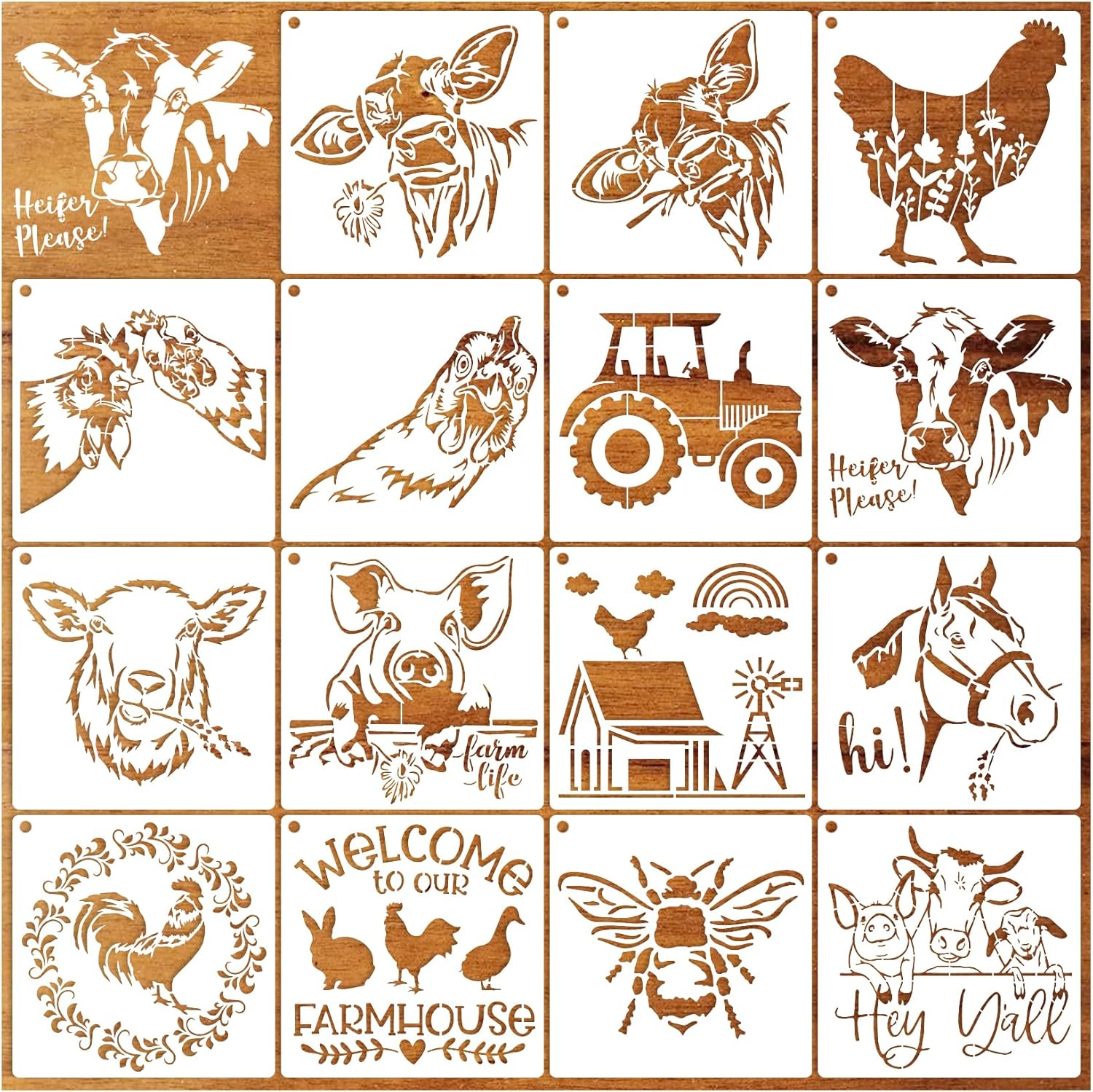 15 Piece Farmhouse Stencils - Reusable Farm Animal Stencils Template ...