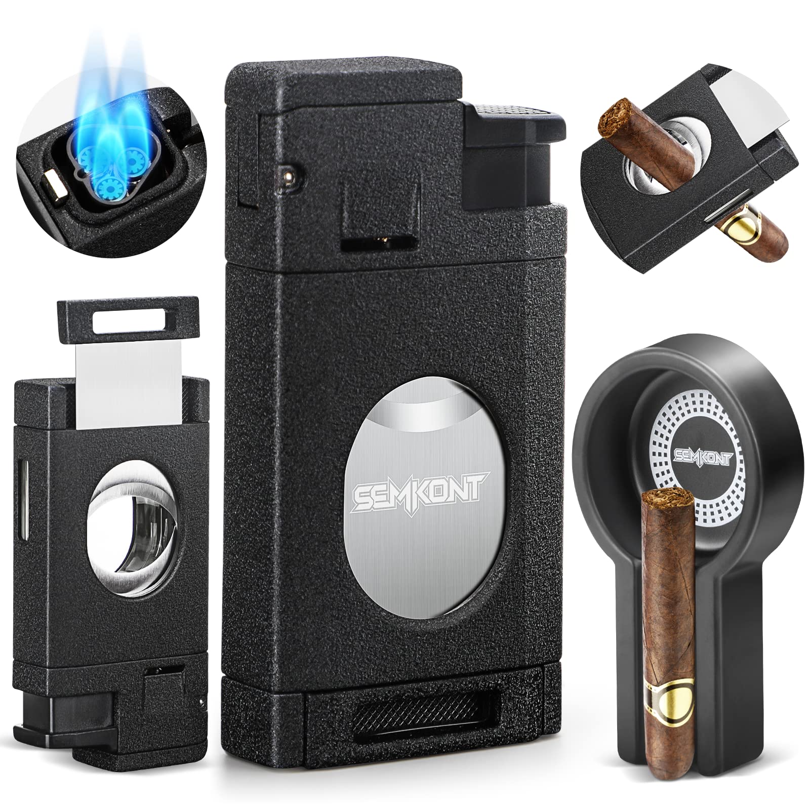 Amazon.com: SEMKONT Cigar Lighter, Triple Jet Flame Cigar Lighter with ...