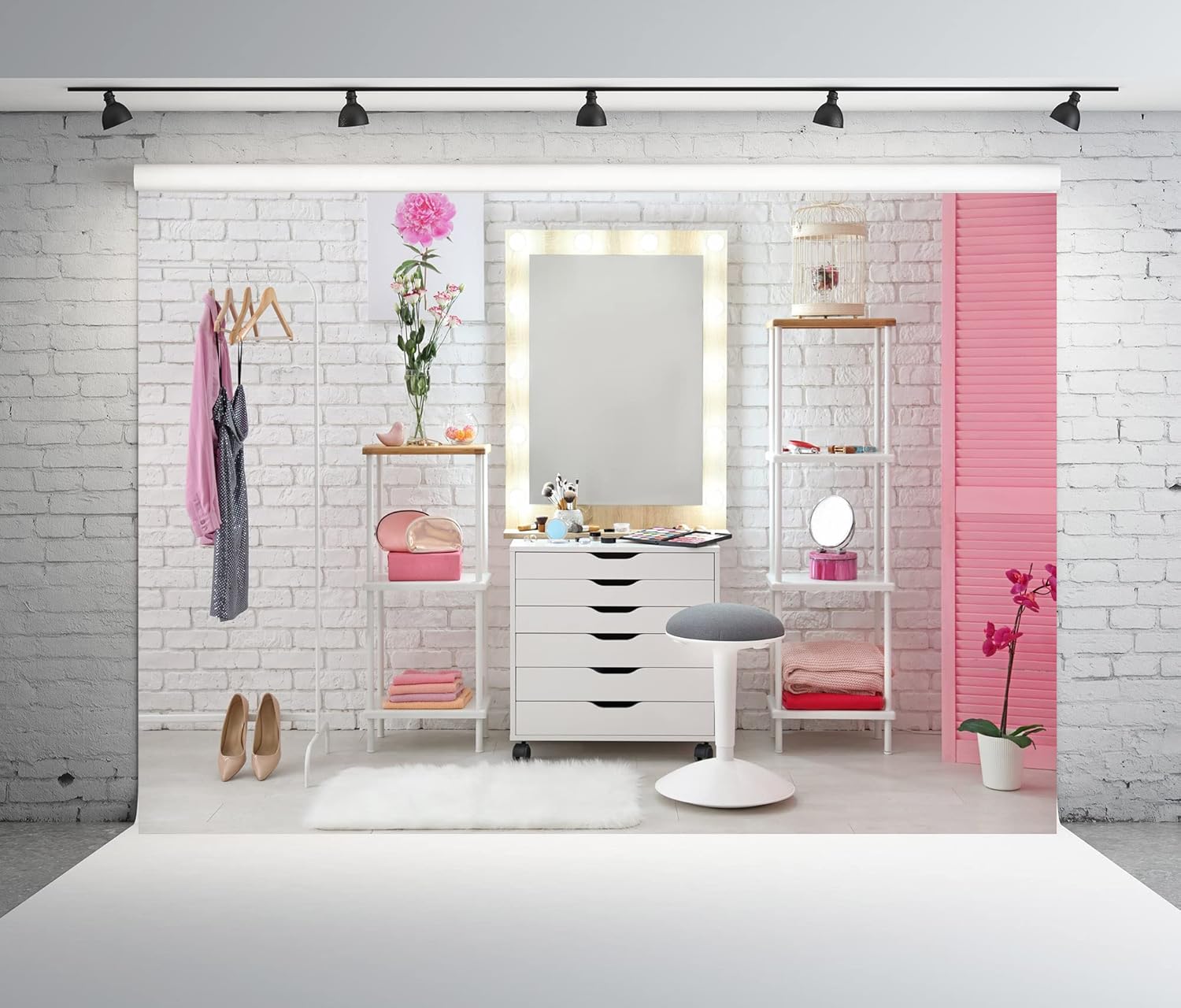 Amazon.com : BELECO 7x5ft Fabric Pink Makeup Room Backdrop Makeup ...