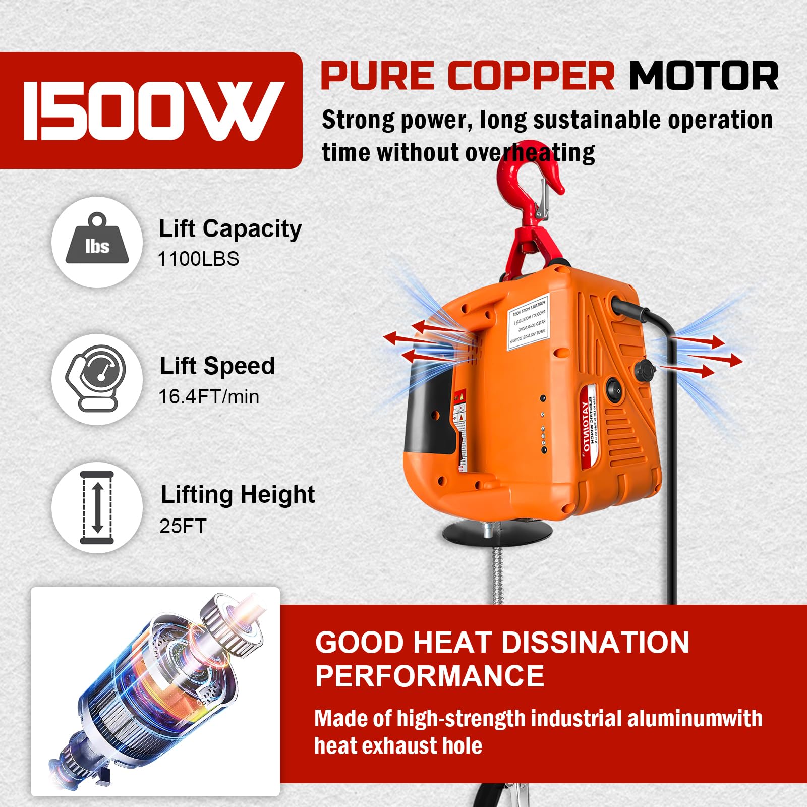 Snapklik.com : 3 In 1 Electric Hoist Winch 110v,1100 Lbs Portable ...