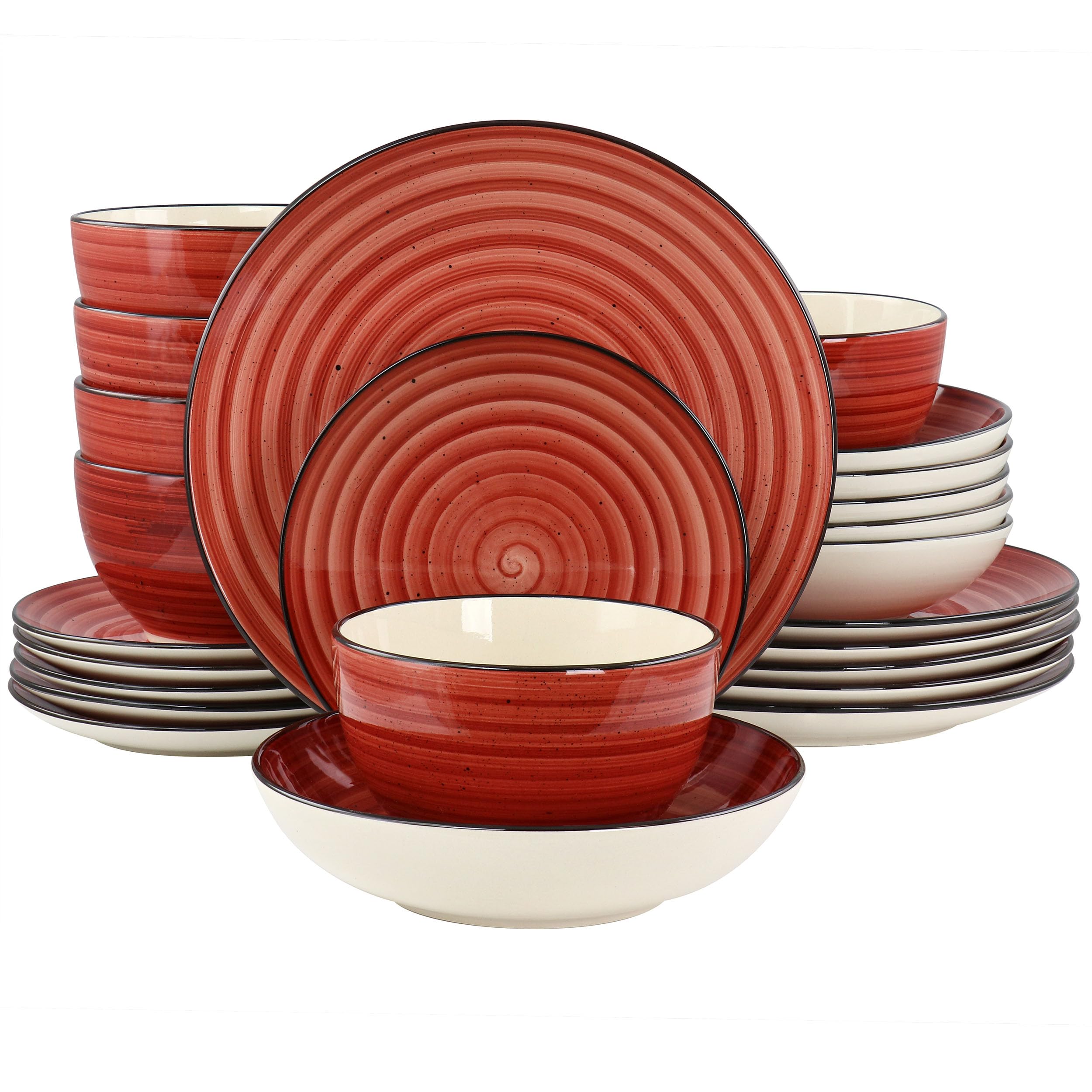 Amazon.com | Elama Gia 24 Piece Round Stoneware Dinnerware Set in Red ...