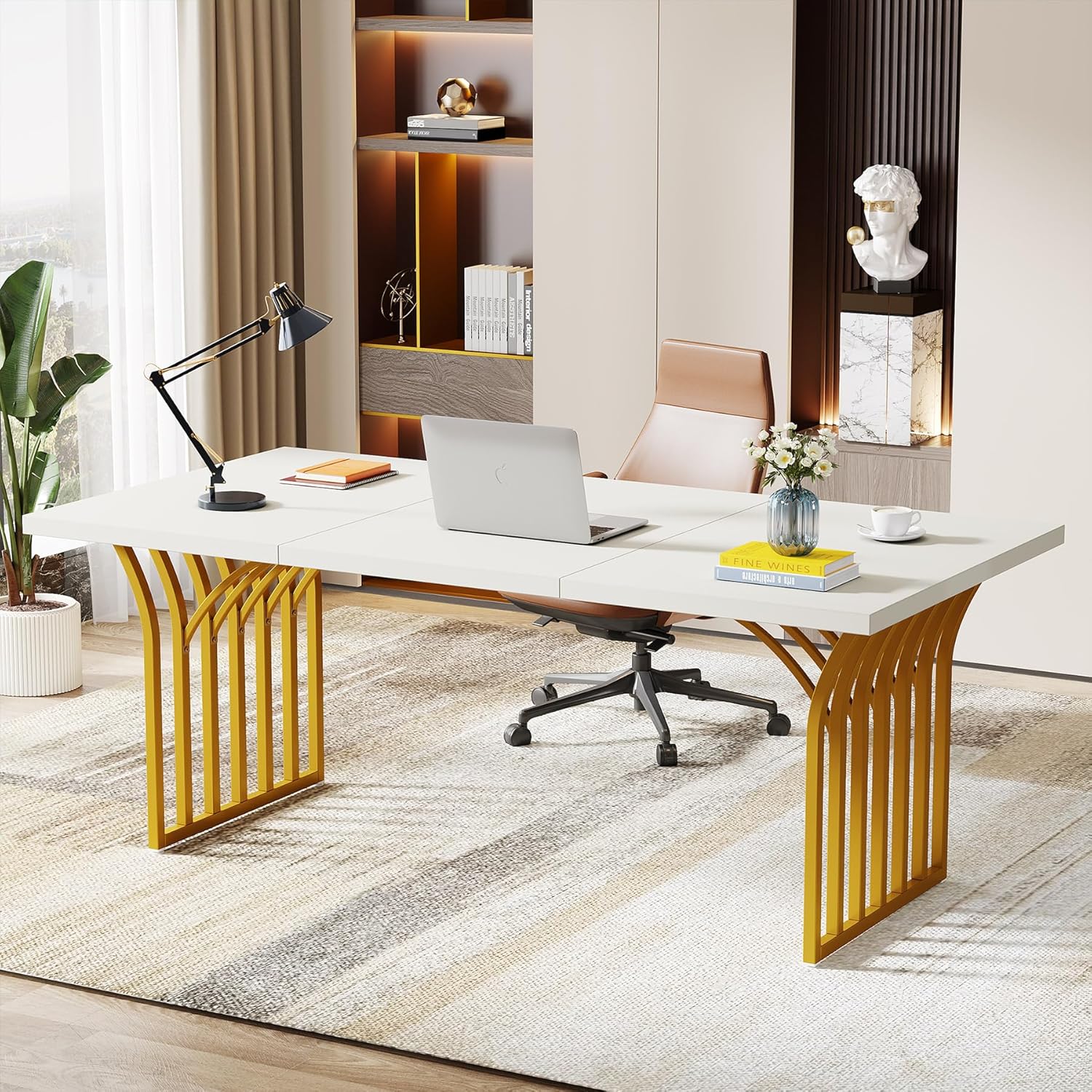 Amazon.com: Tribesigns 63" White Office Desk, Modern Executive Desk ...