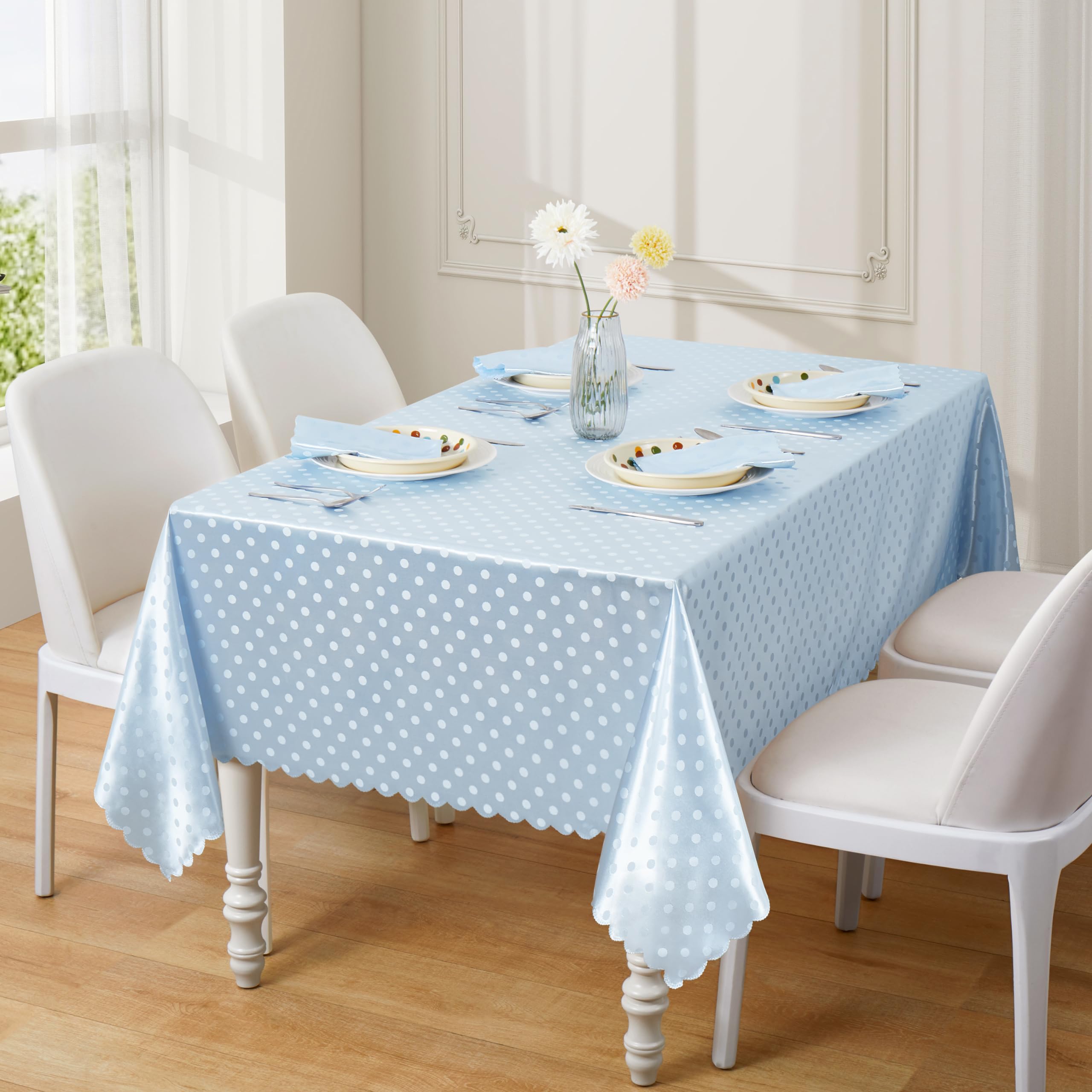 Amazon.com: HommxJF Light Blue Polka Dot Satin Table Cloth 60 x 84 ...
