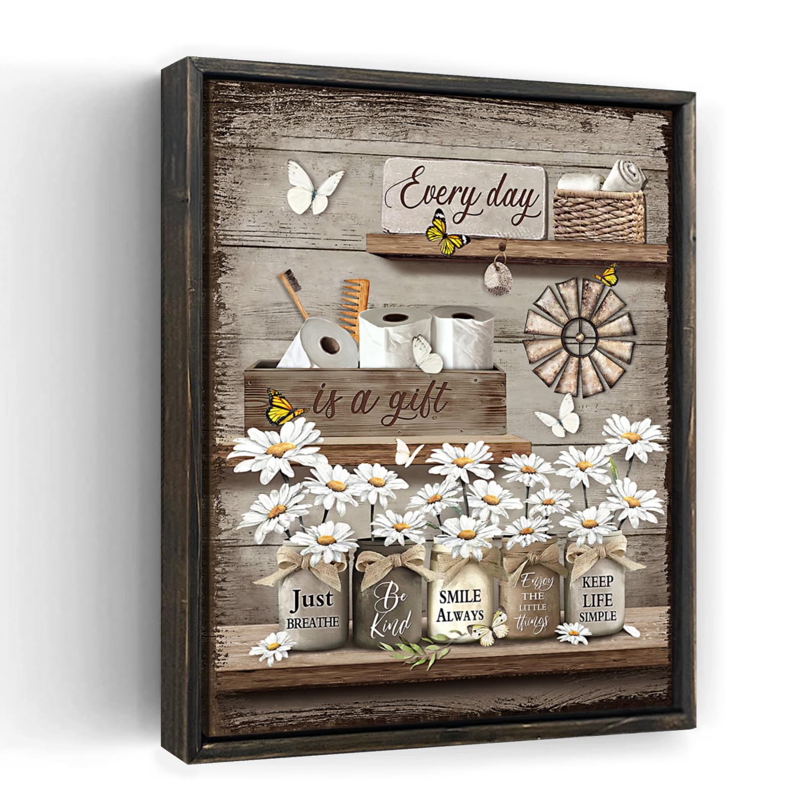 Amazon.com: Framed Rustic Daisy Wall Art Vintage Bathroom Canvas Print ...